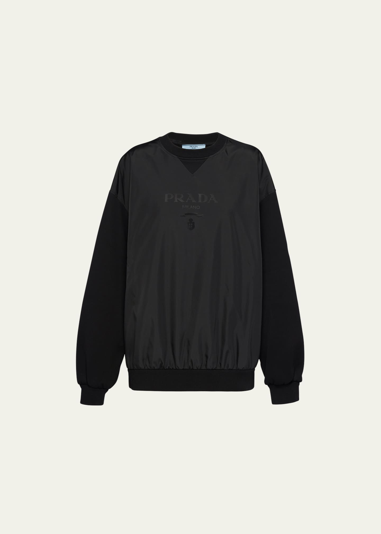 Prada Recycled Nylon Fleece-Sleeve Pullover Top - Bergdorf Goodman