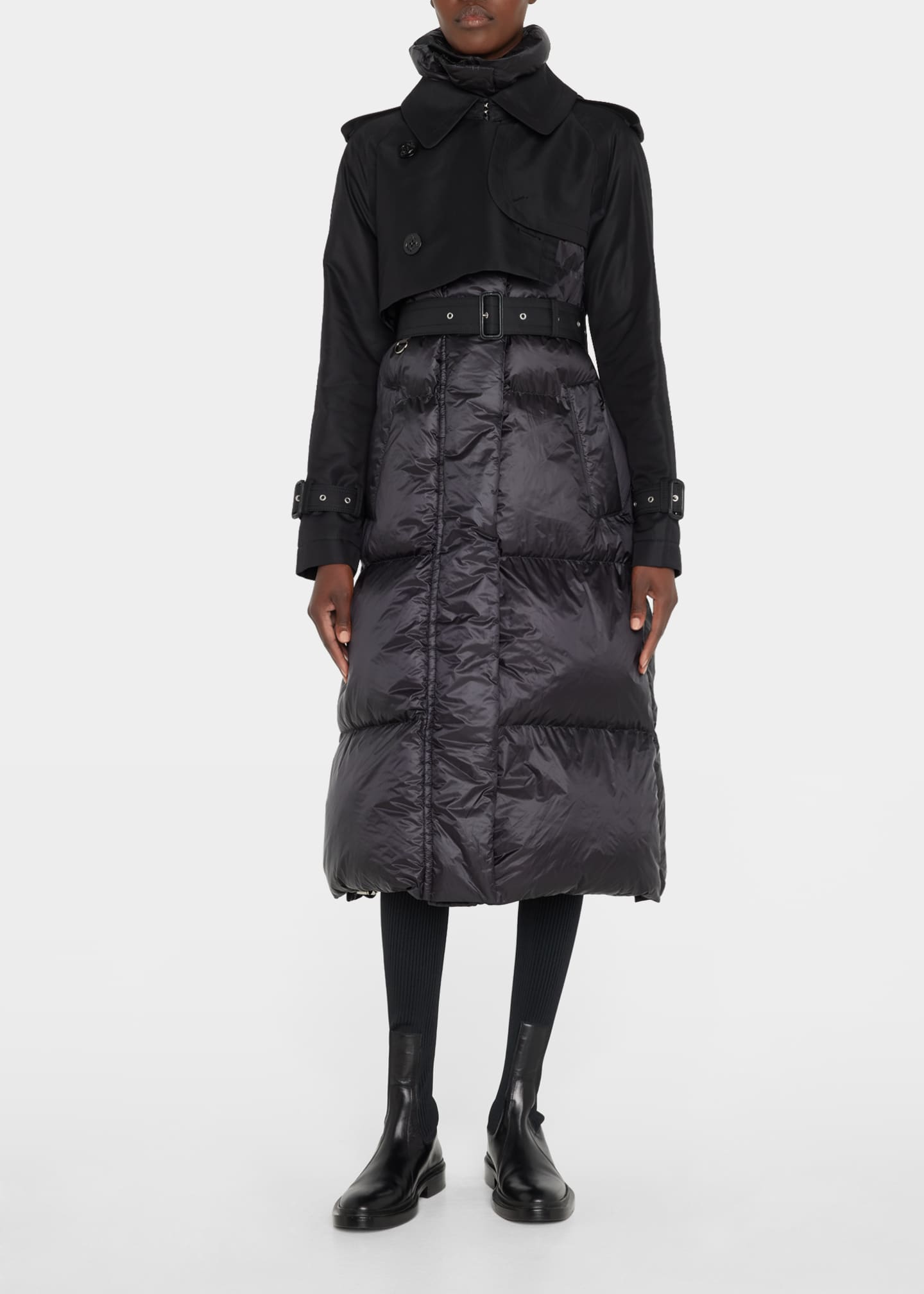 SACAI Long Hybrid Belted Puffer Trench Coat - Bergdorf Goodman