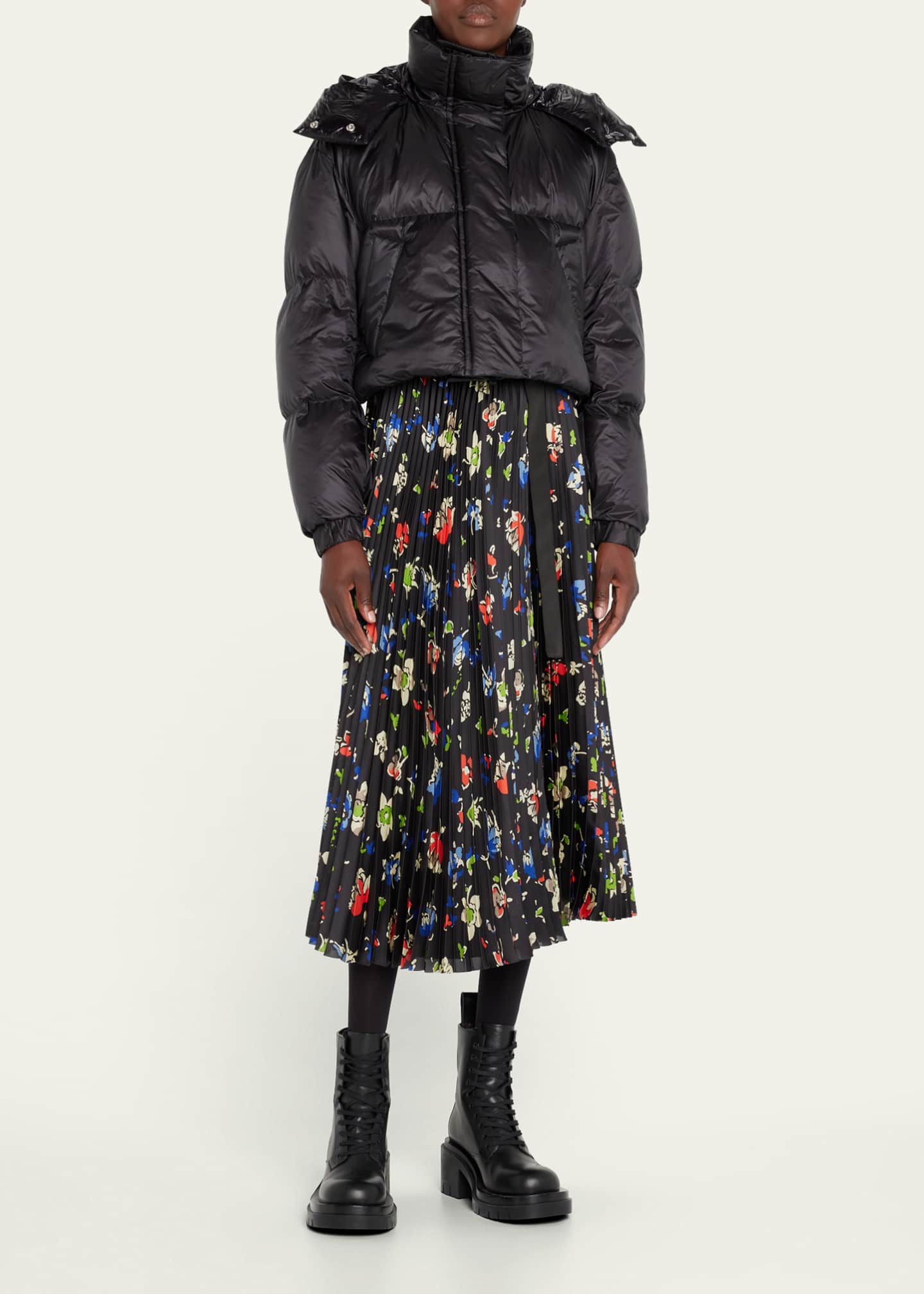 SACAI Cropped Puffer Jacket with Detachable Hood - Bergdorf Goodman