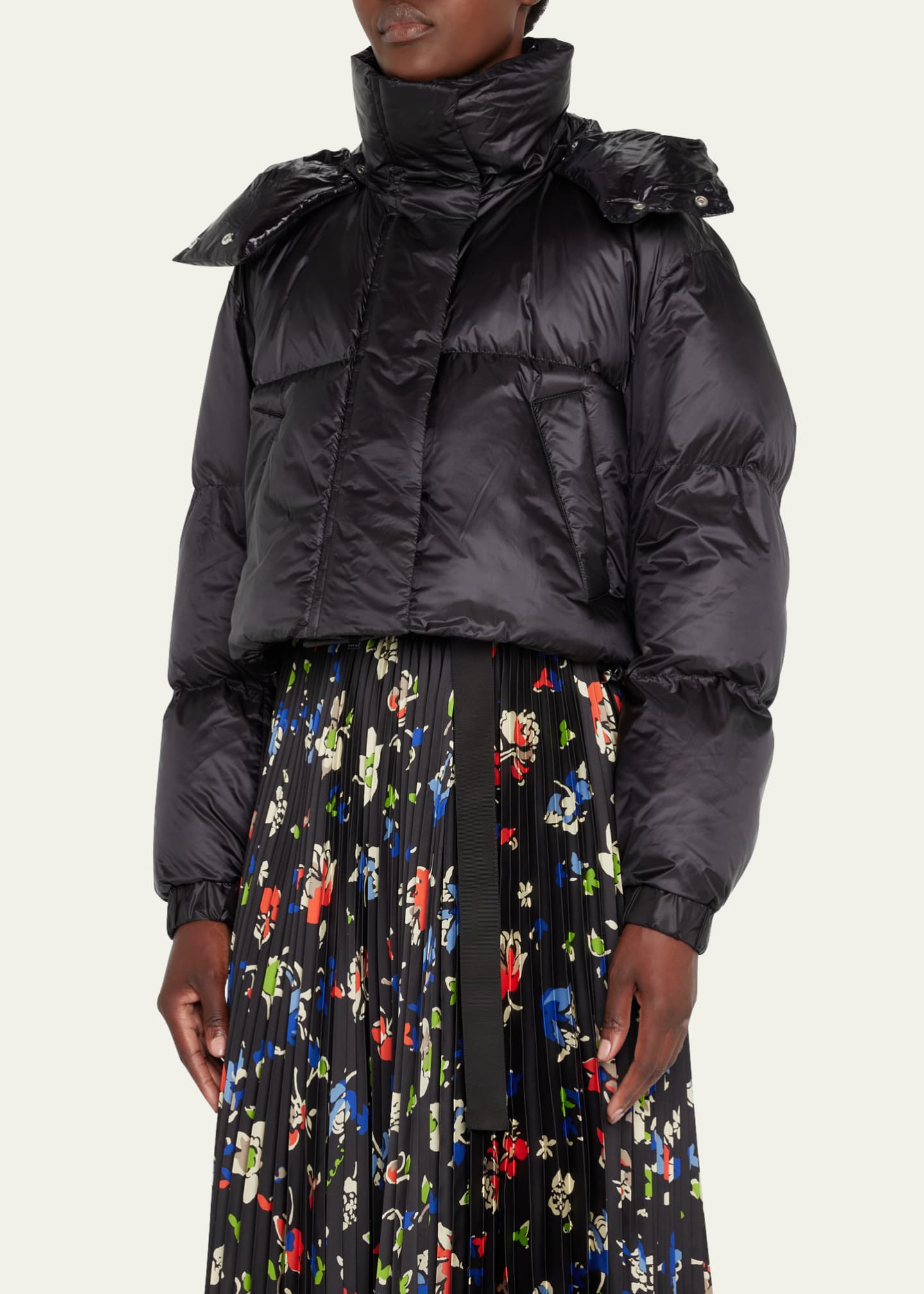 SACAI Cropped Puffer Jacket with Detachable Hood - Bergdorf Goodman