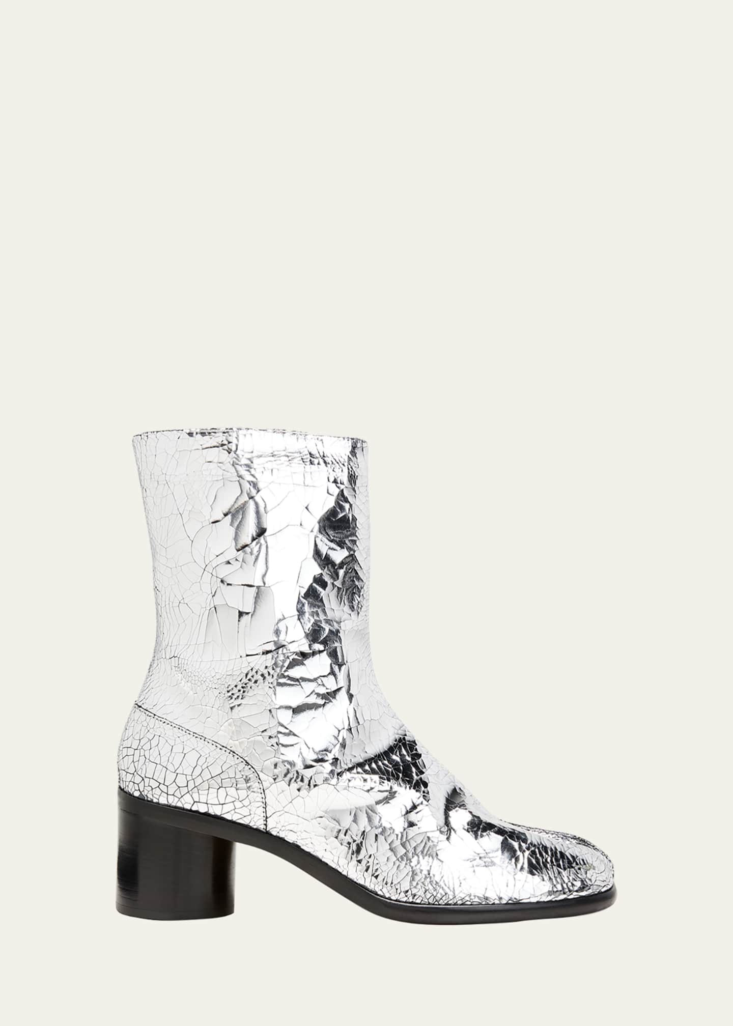 Maison Margiela Men's Cracked Metallic Leather Split-Toe Ankle Boots ...