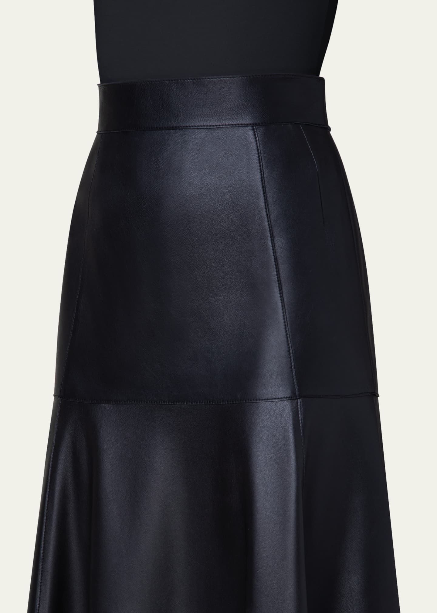 Akris Leather Flared Godet-Hem Midi Skirt - Bergdorf Goodman