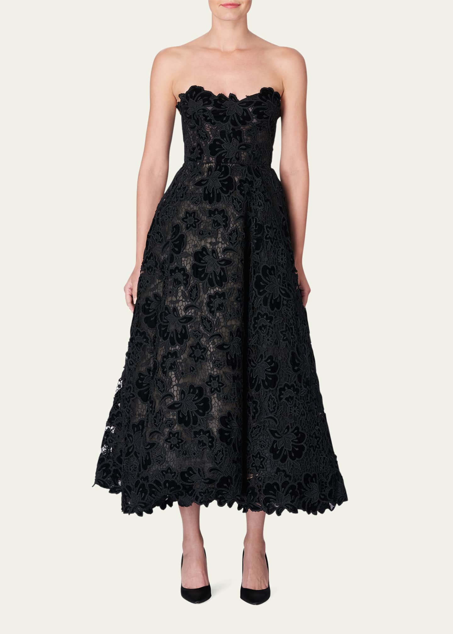 Carolina Herrera Floral Lace Strapless Midi Gown - Bergdorf Goodman