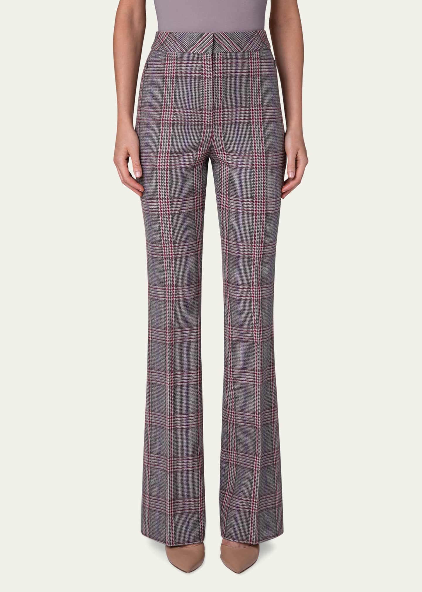 Akris Farida Pied De Poule Plaid Boot-Cut Pants - Bergdorf Goodman
