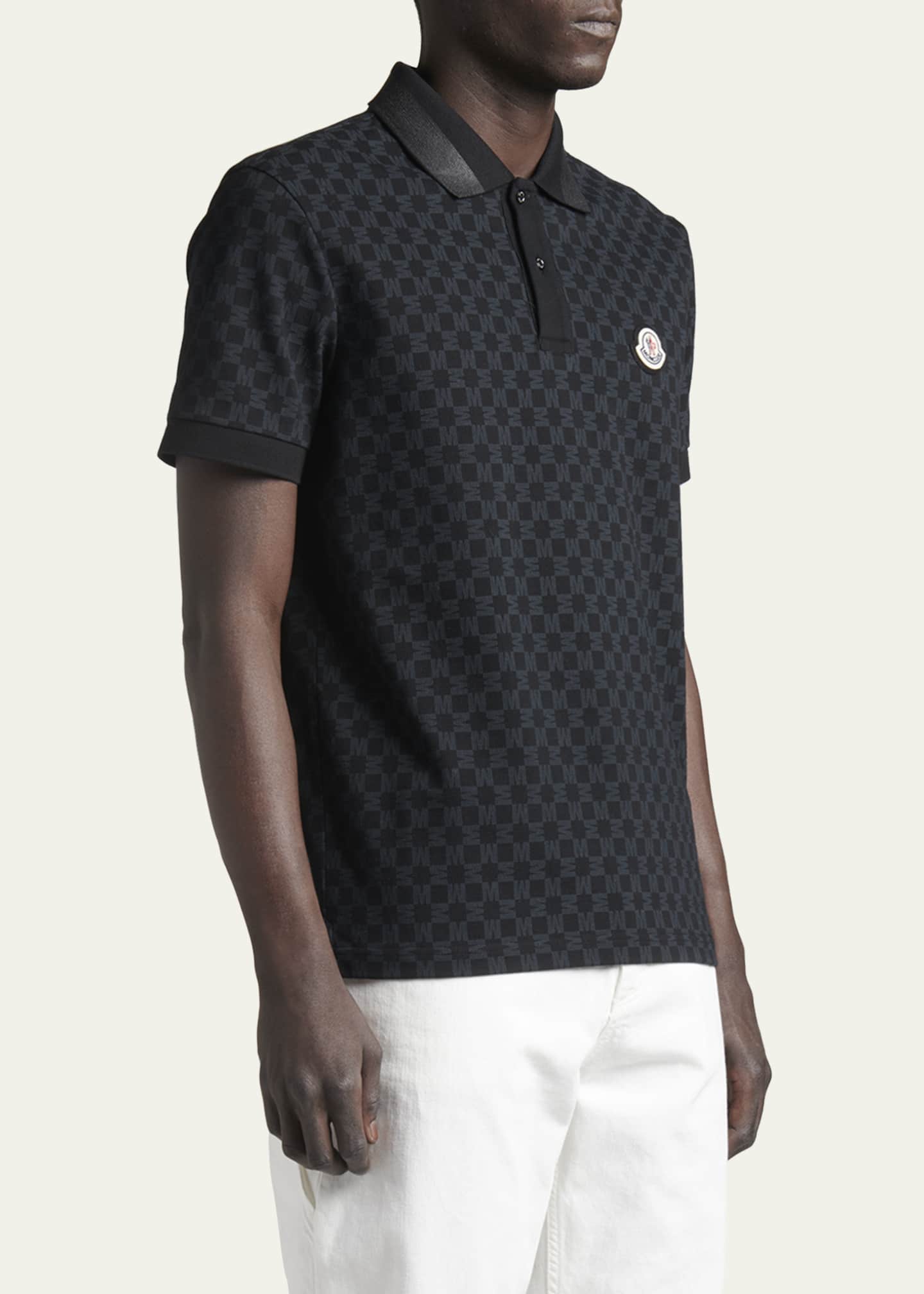 Moncler Men's Pique Monogram Checkered Polo Shirt - Bergdorf Goodman