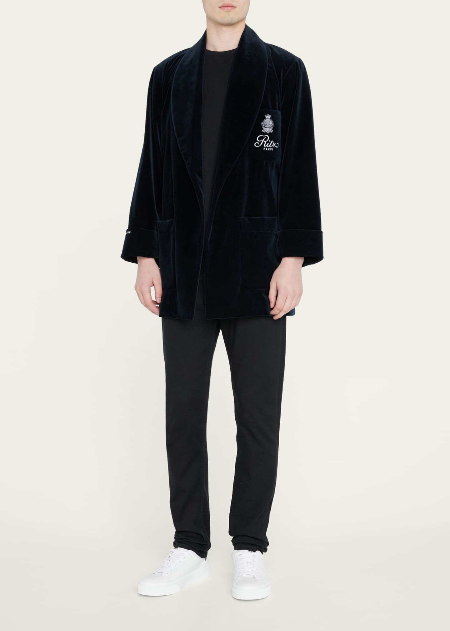 FRAME x Ritz Paris Men's Velvet Crest Bathrobe - Bergdorf Goodman