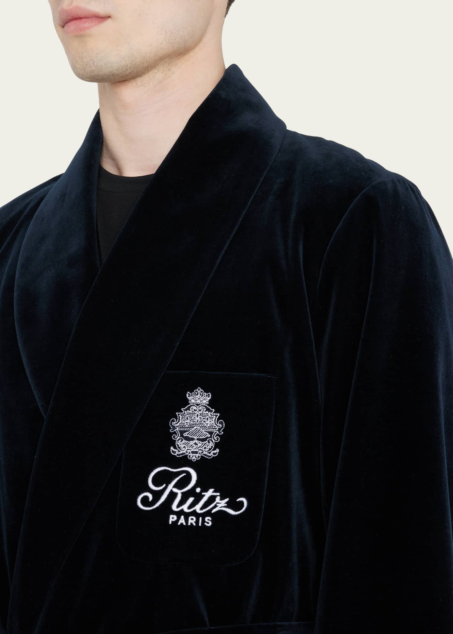 FRAME x Ritz Paris Men's Velvet Crest Bathrobe - Bergdorf Goodman