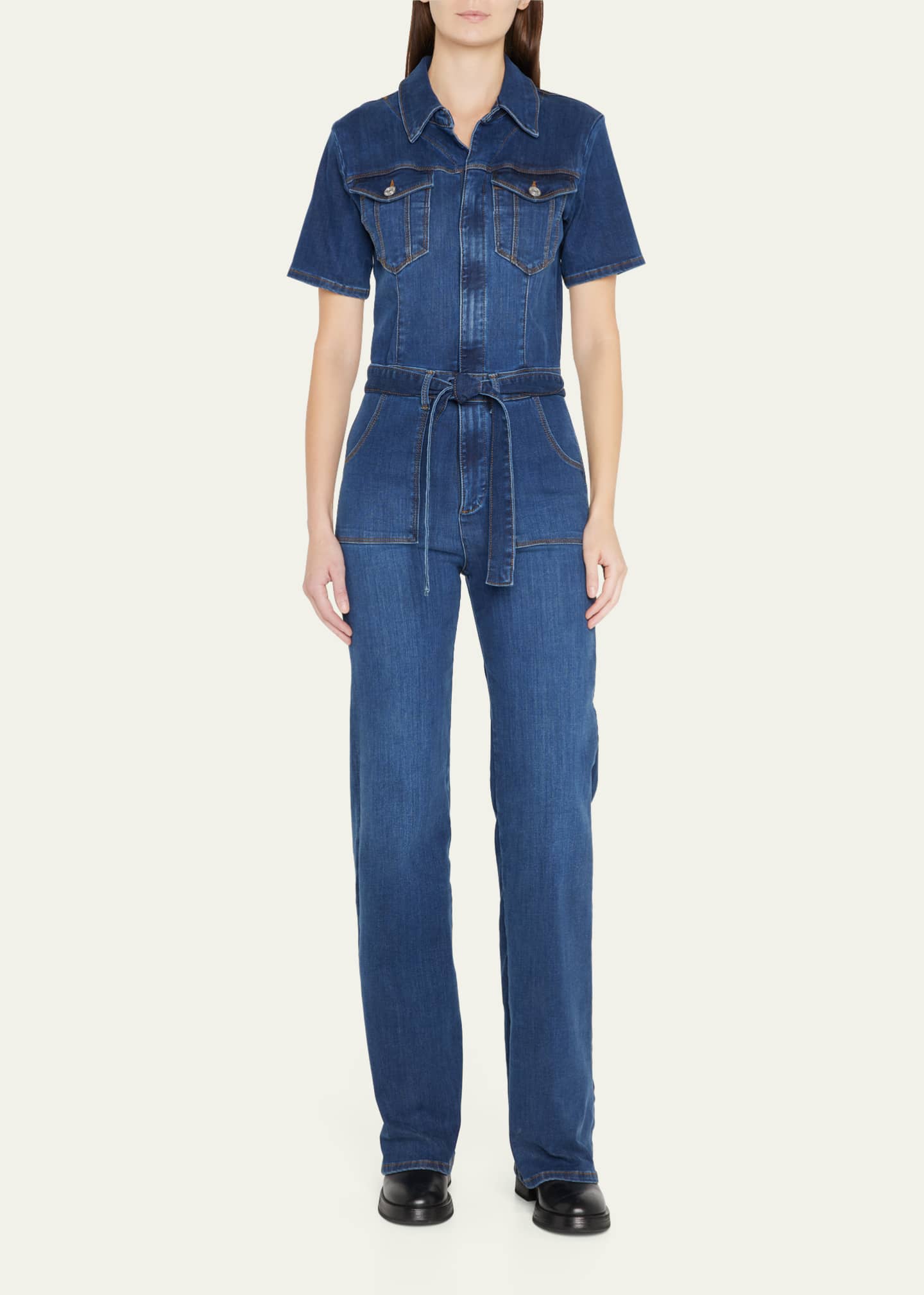 FRAME Flare De Francoise Button-Front Denim Jumpsuit - Bergdorf Goodman