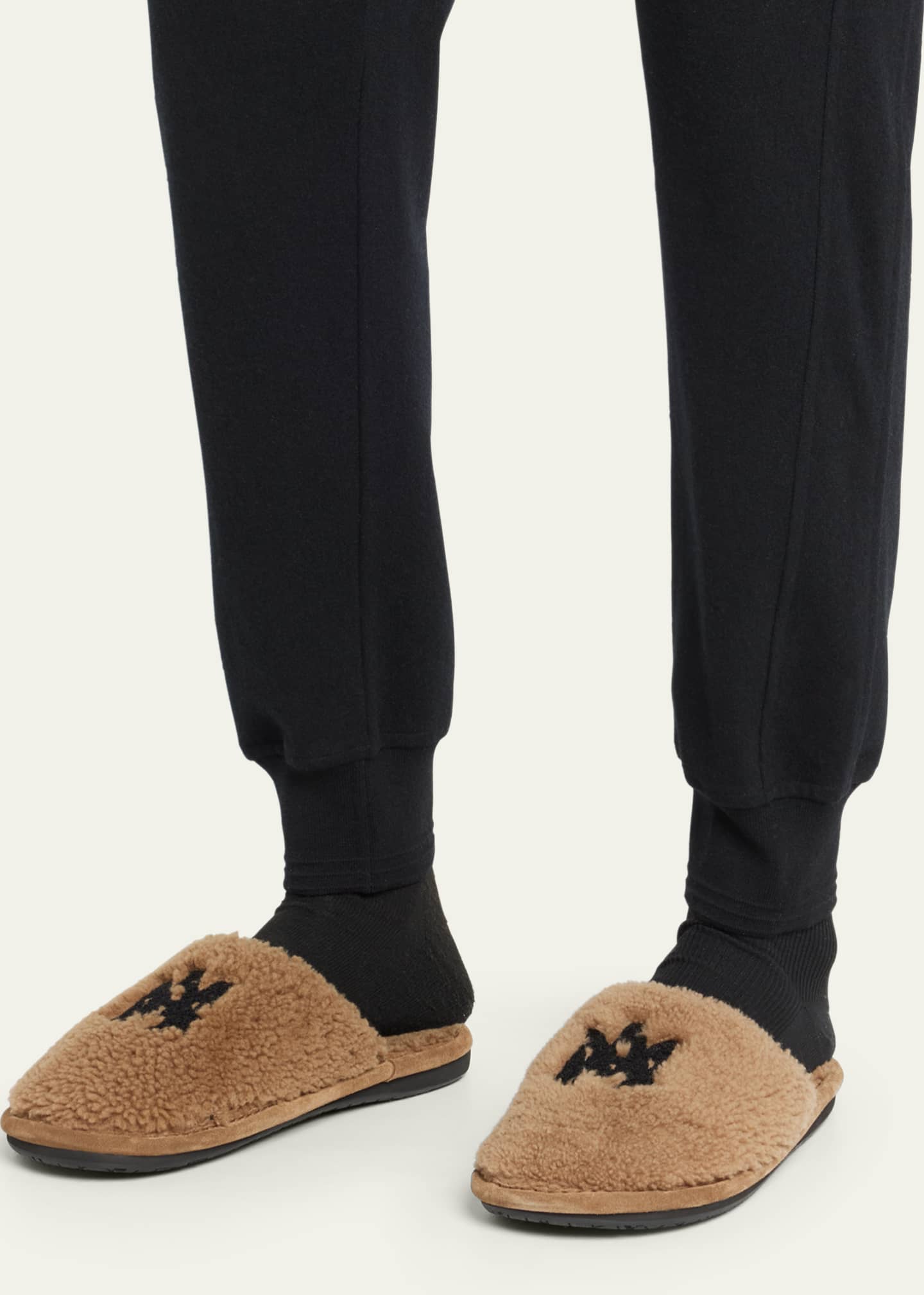 Amiri Men's MA-Logo Shearling Fur Slippers - Bergdorf Goodman