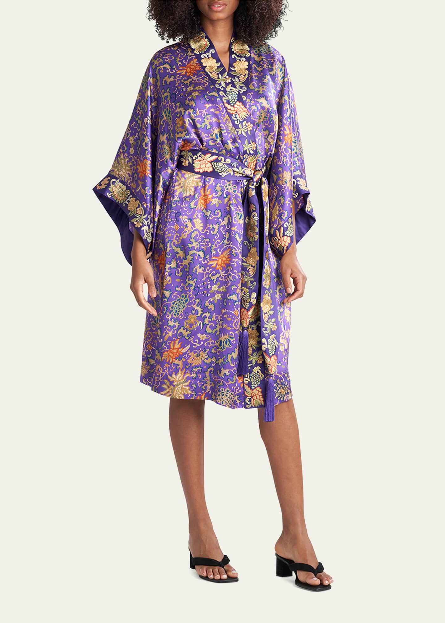 Josie Natori Short Belted Embellished Silk Robe - Bergdorf Goodman