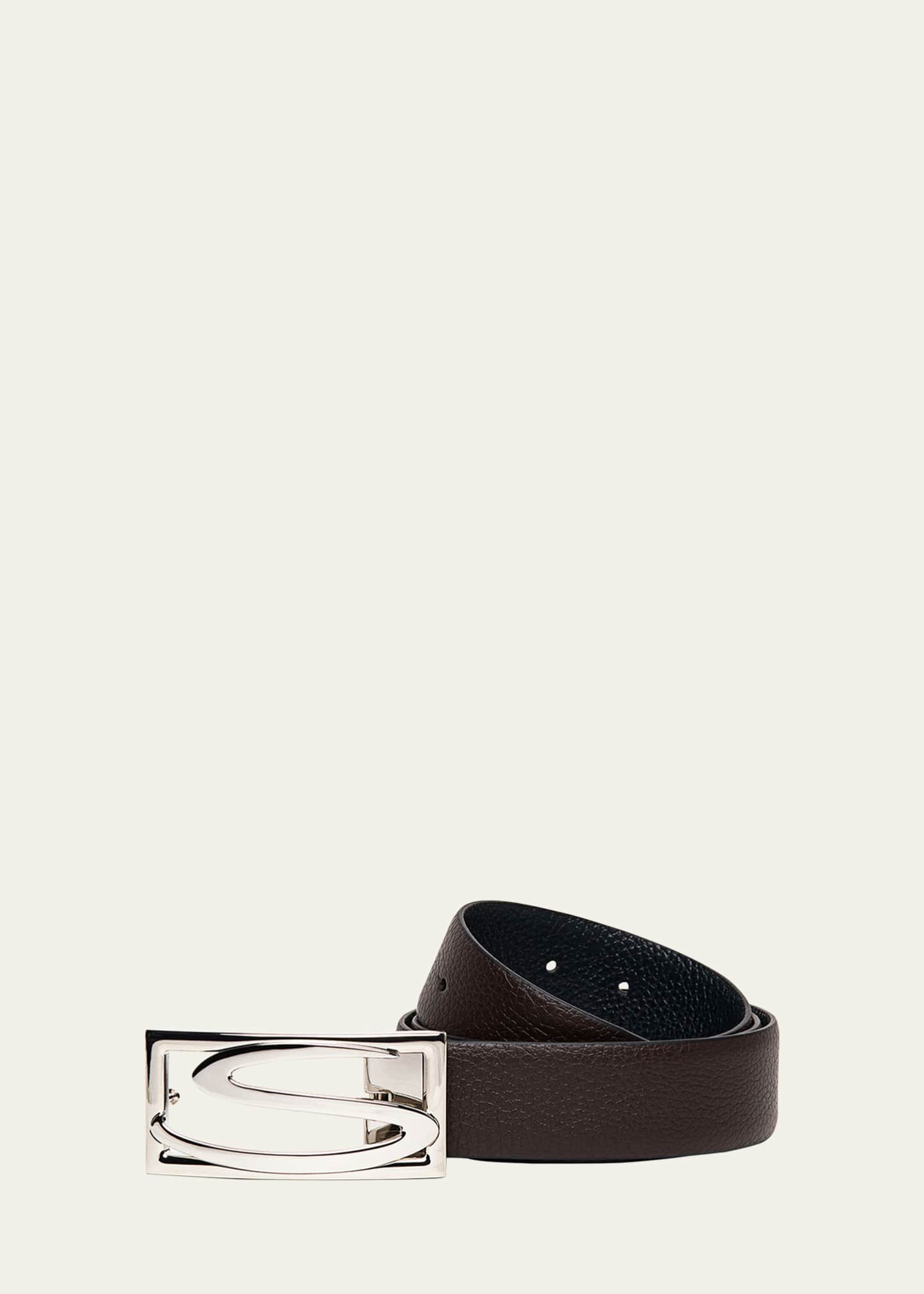 Santoni Men's Rectangle S-Buckle Reversible Leather Belt - Bergdorf Goodman