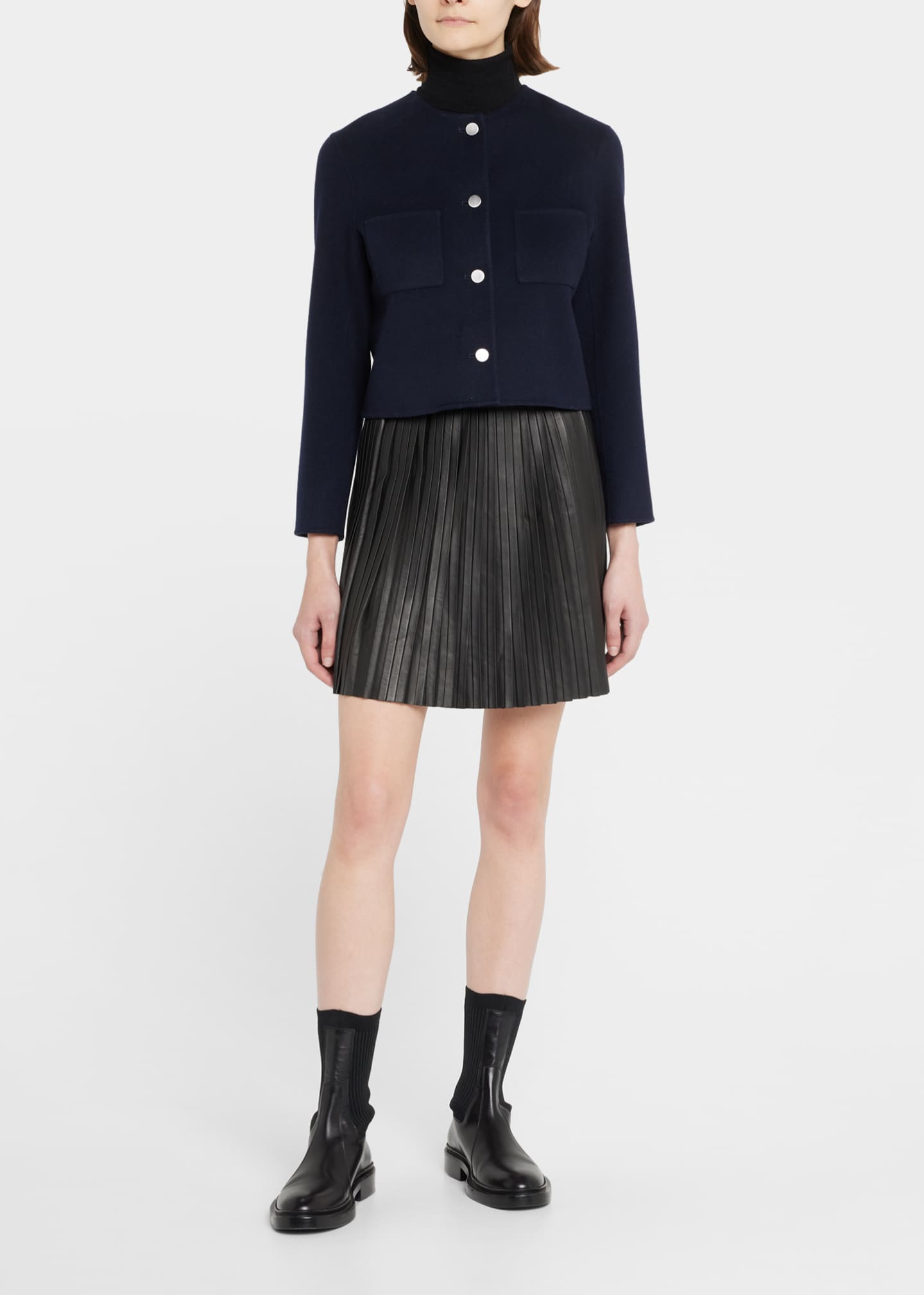 Theory Pleated Leather Mini Skirt - Bergdorf Goodman
