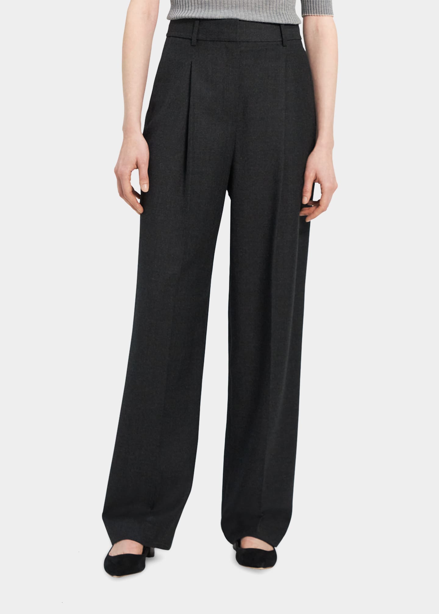 Theory Pleated Wide-Leg Wool Trousers - Bergdorf Goodman