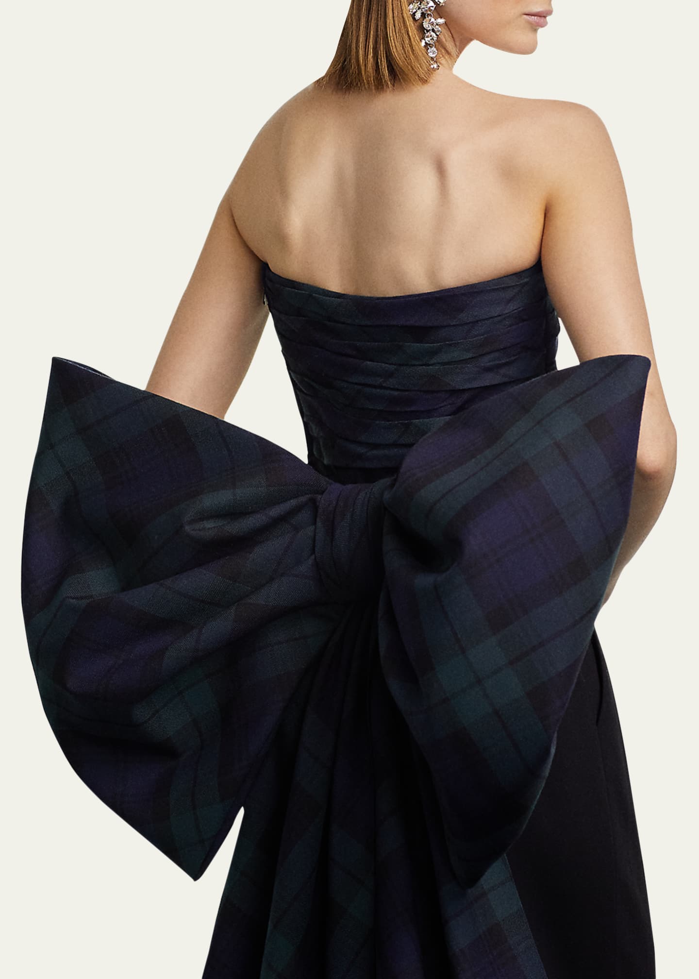 Ralph Lauren Collection Arding Tartan Pleated Strapless Top with Bow ...