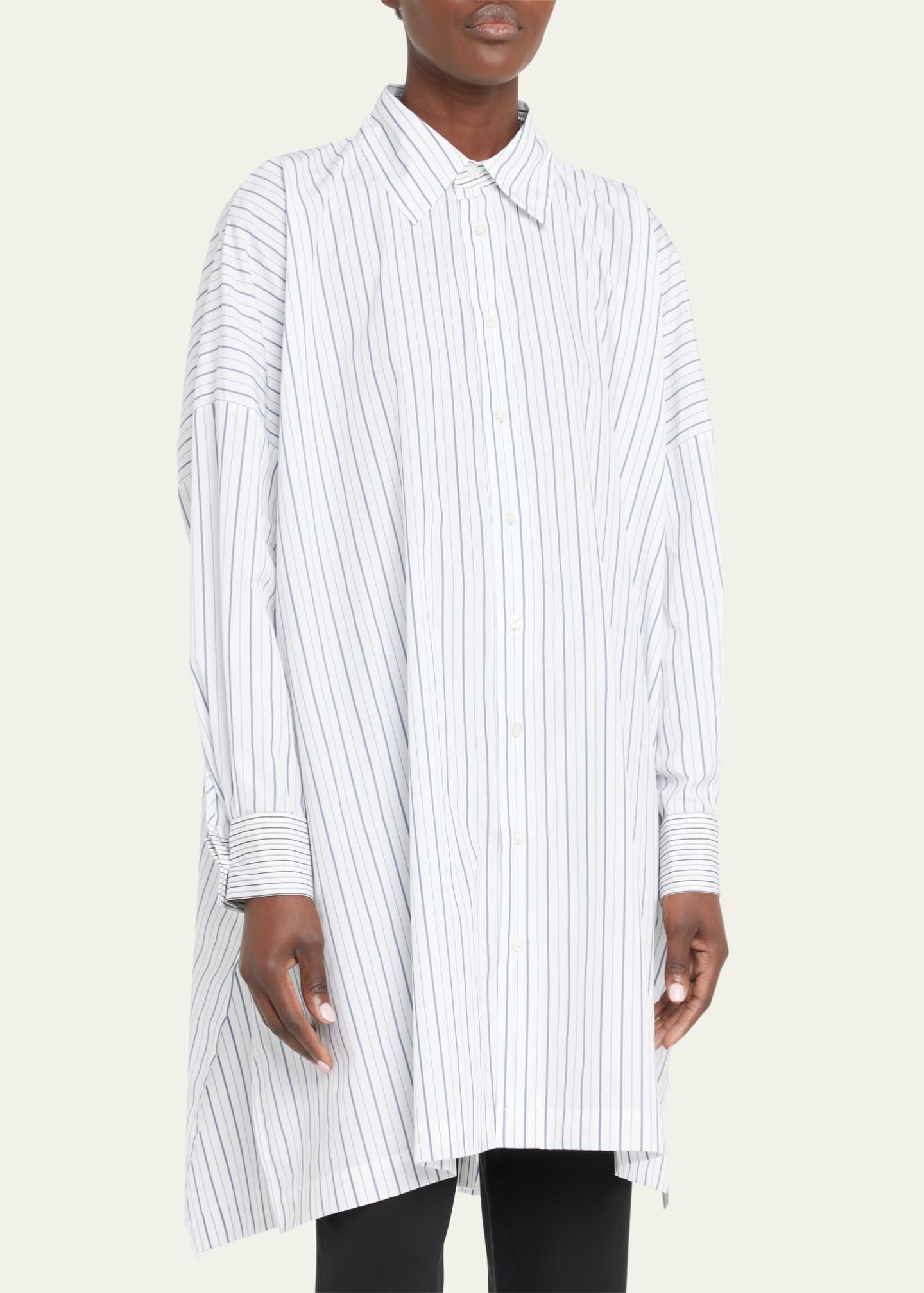 Eskandar Wide Longer-Back Shirt With Collar and Side Slits- Very Long ...