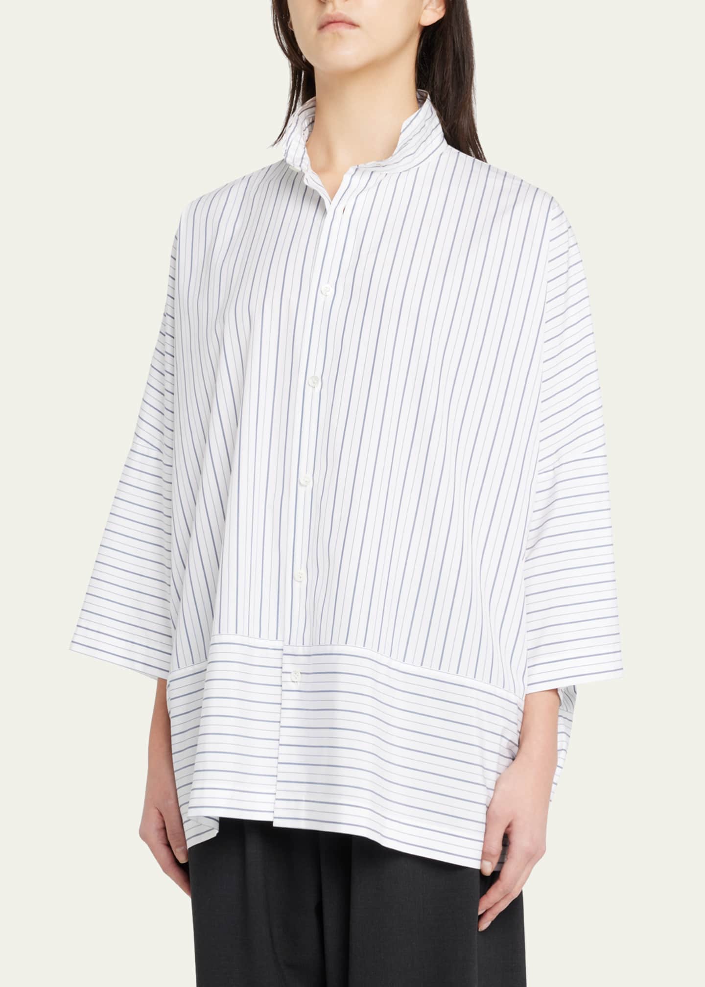 Eskandar Striped Button-Front Shirt w/ Panel Edge - Bergdorf Goodman