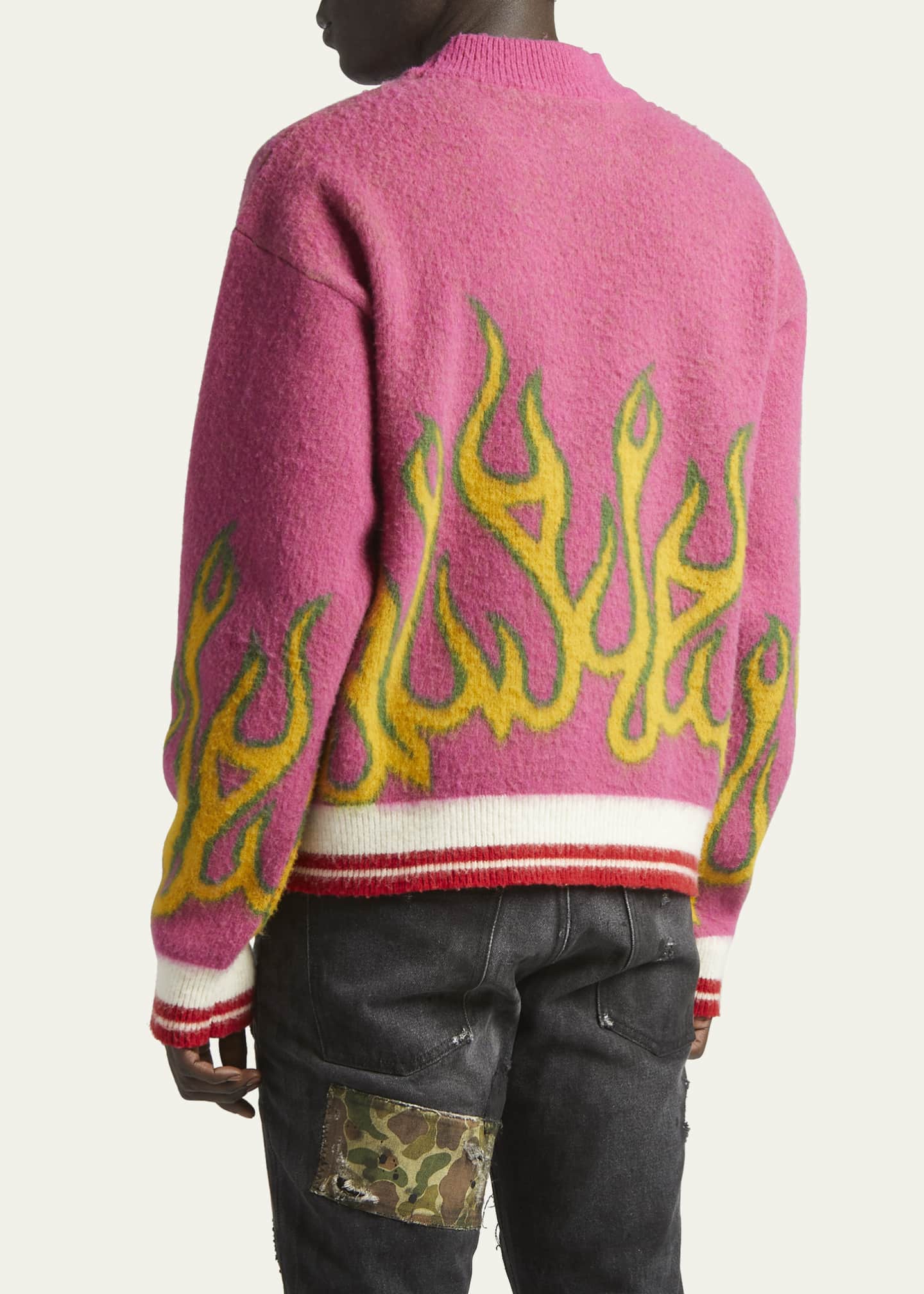 Palm Angels Men's Wool Flames Sweater - Bergdorf Goodman