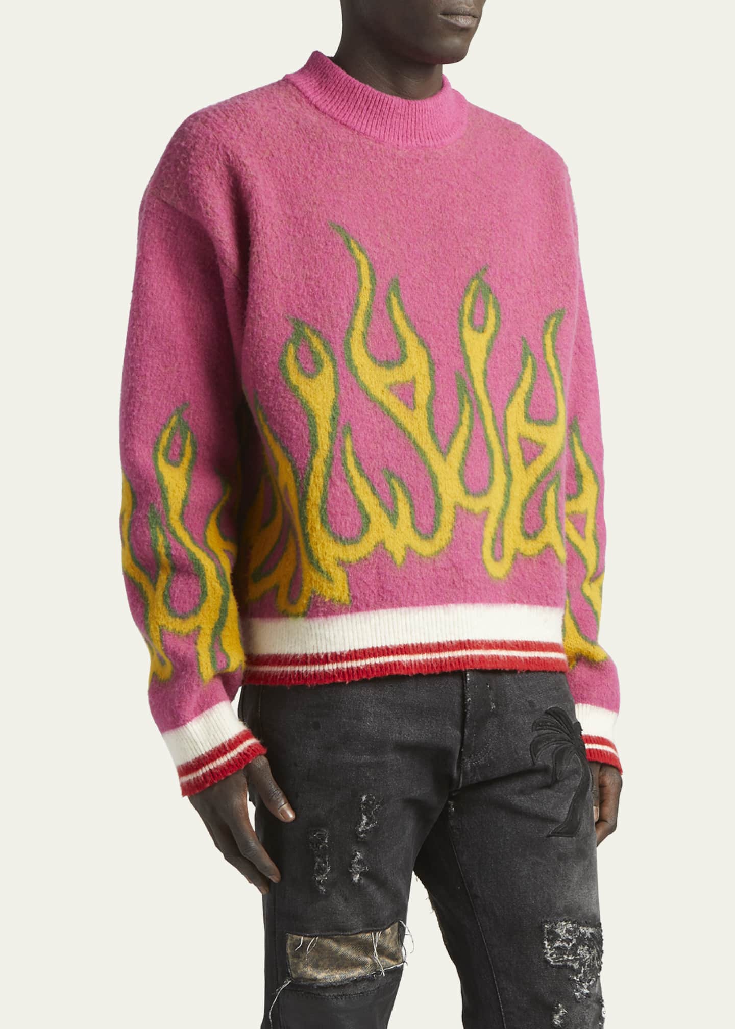 Palm Angels Men's Wool Flames Sweater - Bergdorf Goodman