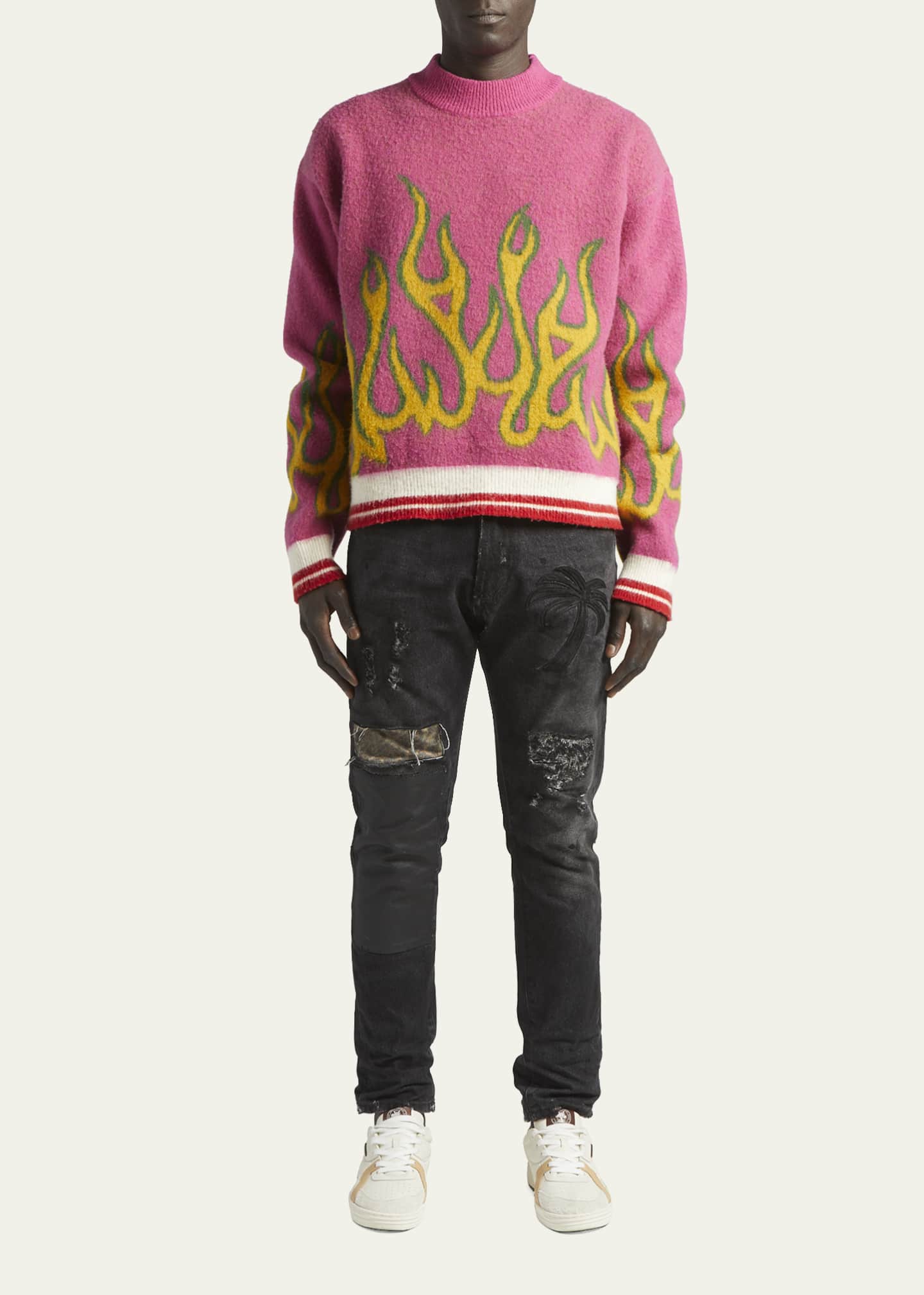 Palm Angels Men's Wool Flames Sweater - Bergdorf Goodman