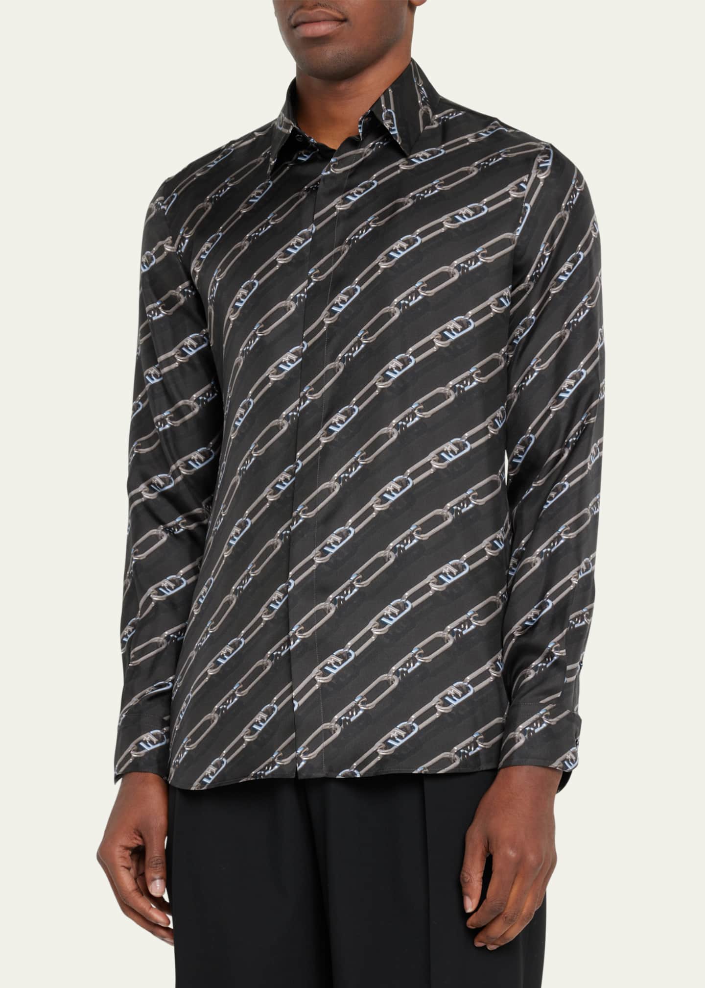 Fendi Men's Lock Silk Sport Shirt - Bergdorf Goodman