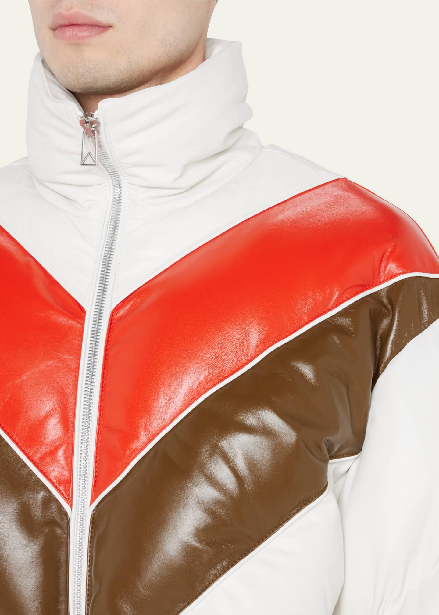 Bottega Veneta Men's V Colorblock Leather Puffer Coat - Bergdorf Goodman