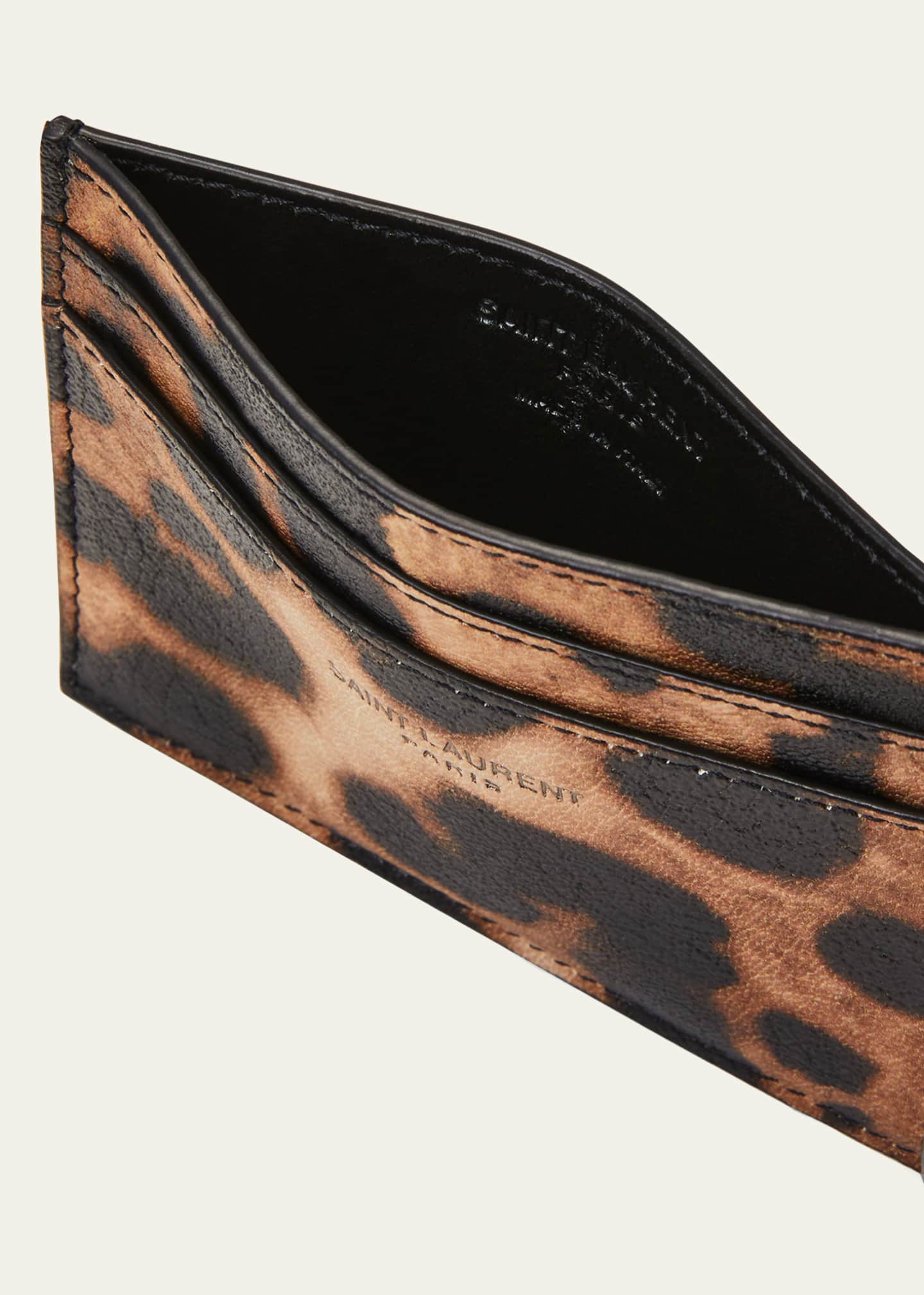 Saint Laurent Leopard Printed Lambskin Card Case - Bergdorf Goodman