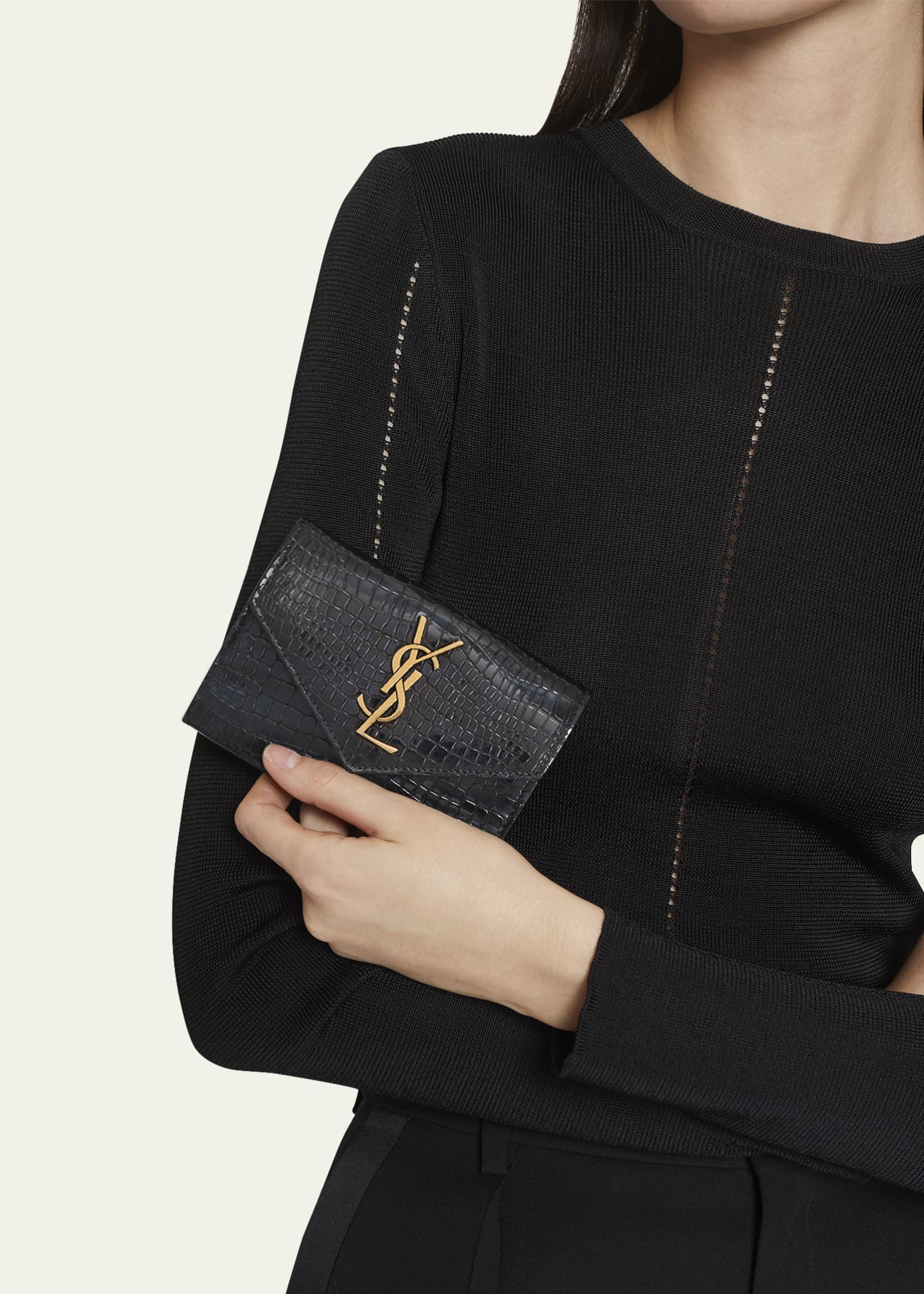 Saint Laurent YSL Monogram Patent Croc-Embossed Wallet - Bergdorf Goodman