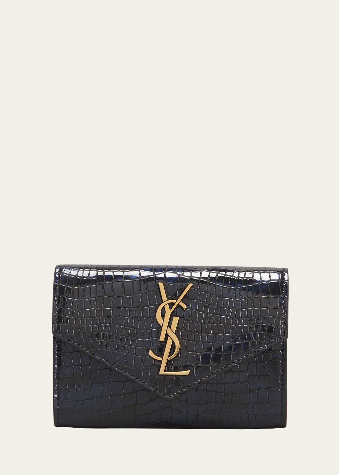 Saint Laurent YSL Monogram Patent Croc-Embossed Wallet - Bergdorf Goodman