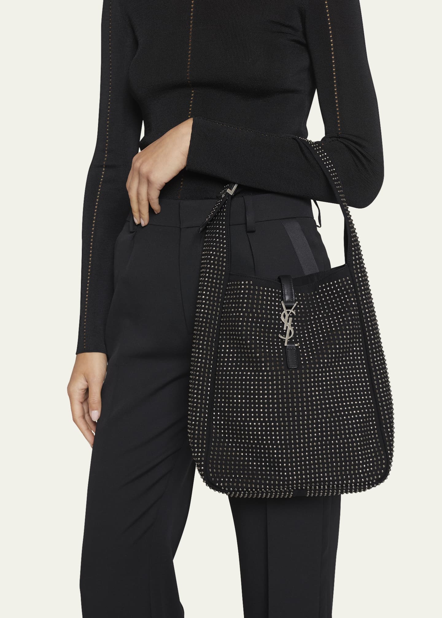 Saint Laurent Le 5A7 Allover Crystal Canvas North-South Hobo Bag ...