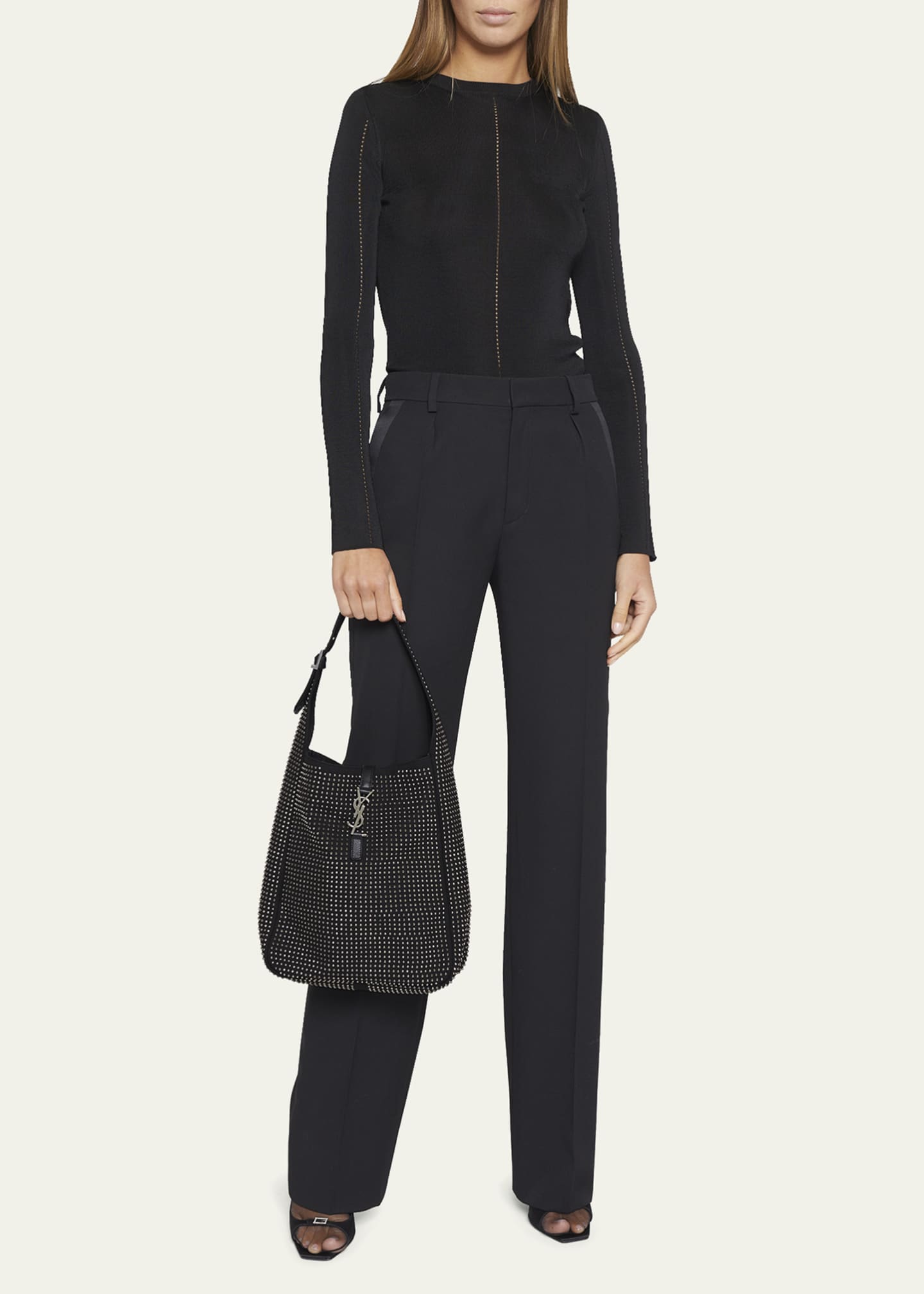 Saint Laurent Le 5A7 Allover Crystal Canvas North-South Hobo Bag ...