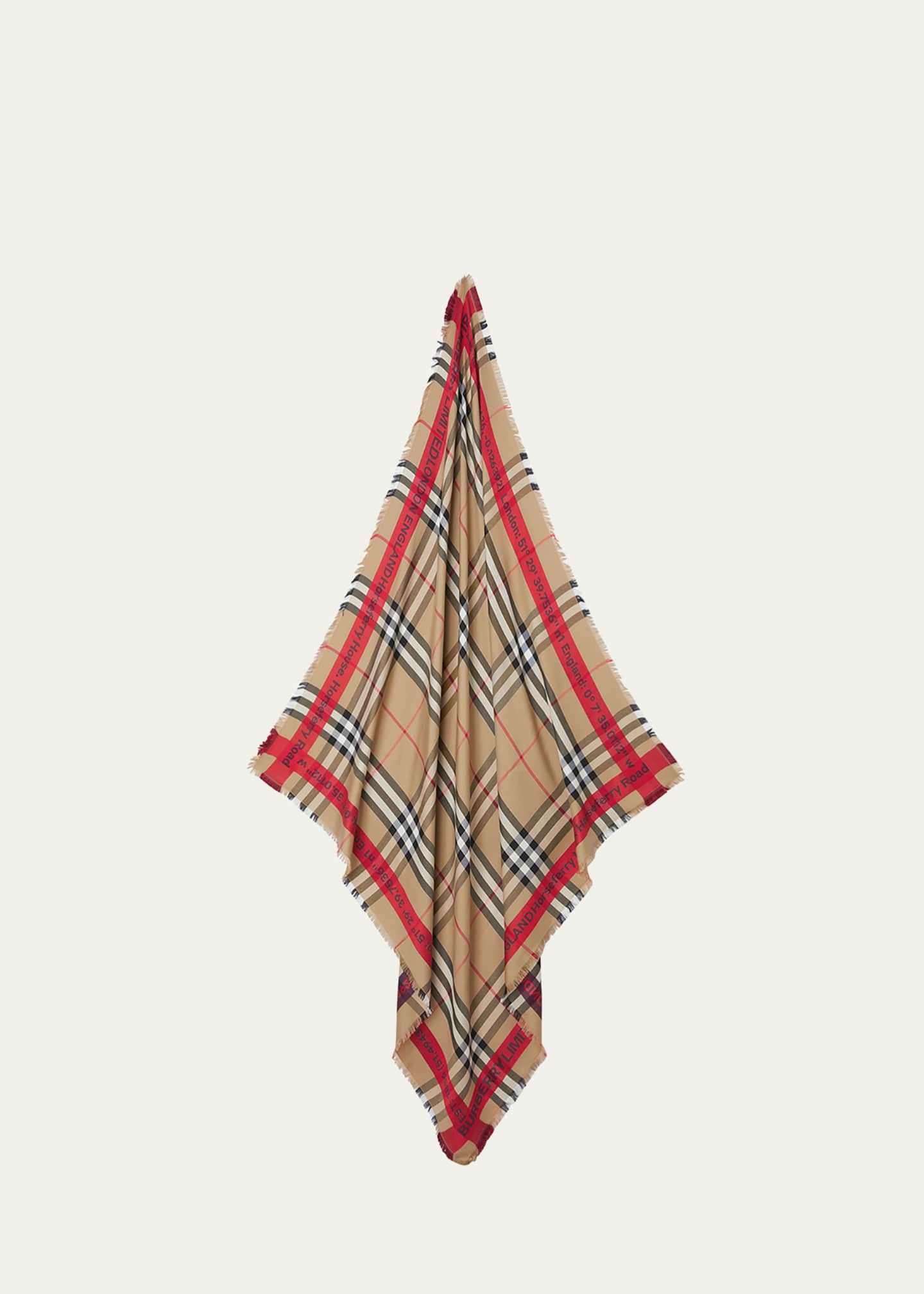 Burberry Giant Check Silk-Wool Square Ribbon Scarf - Bergdorf Goodman