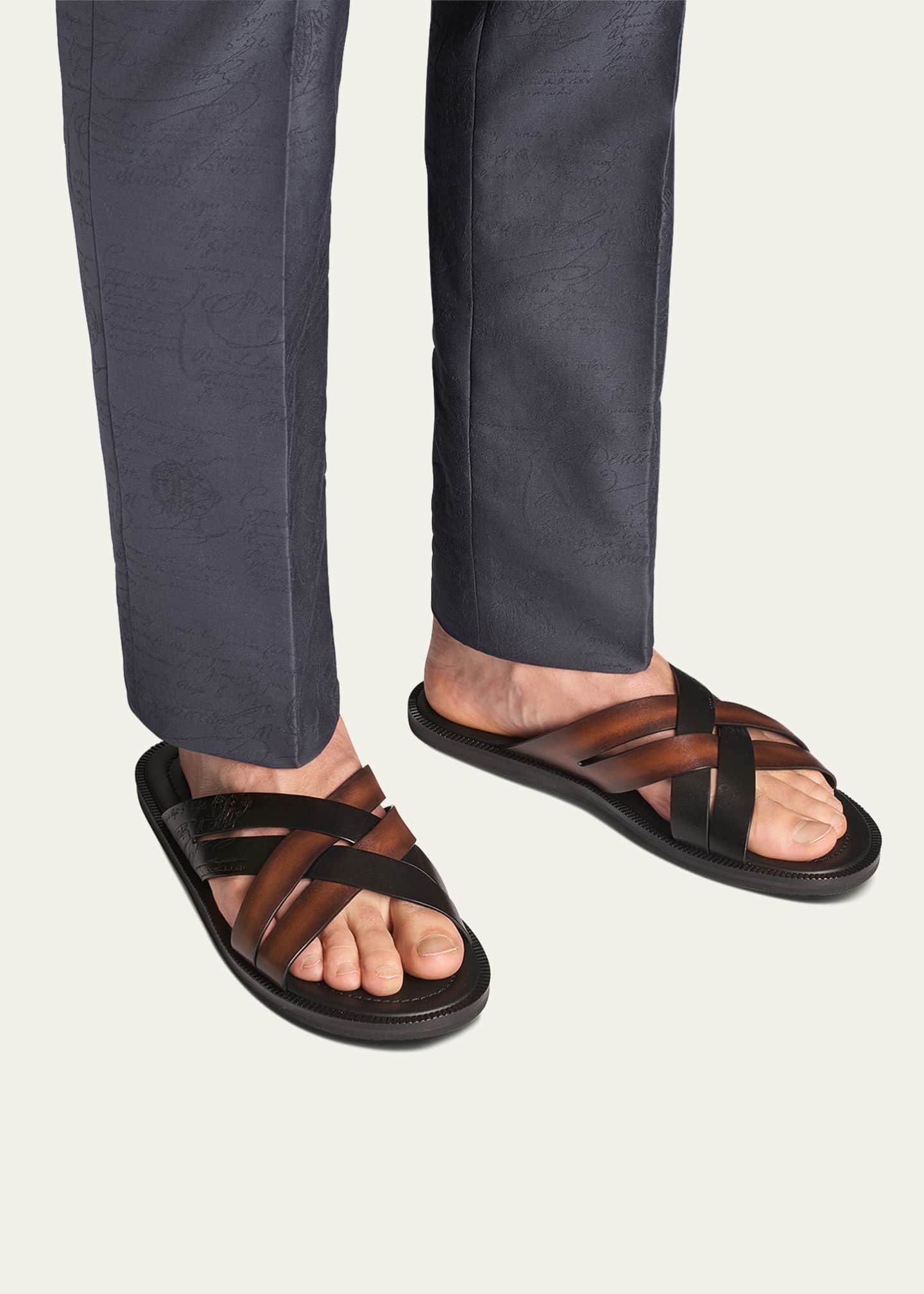 Berluti Men's Bicolor Crisscross Leather Sandals - Bergdorf Goodman