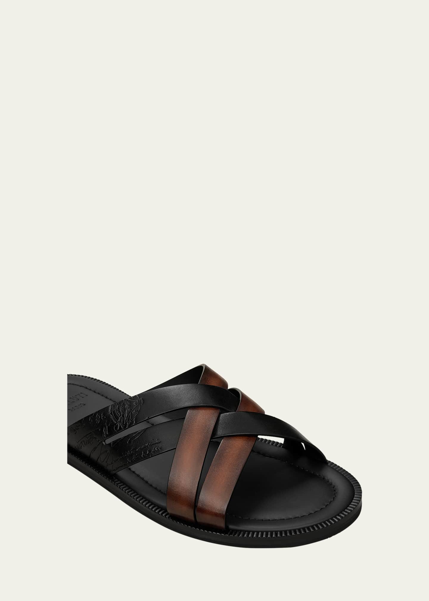Berluti Men's Bicolor Crisscross Leather Sandals - Bergdorf Goodman