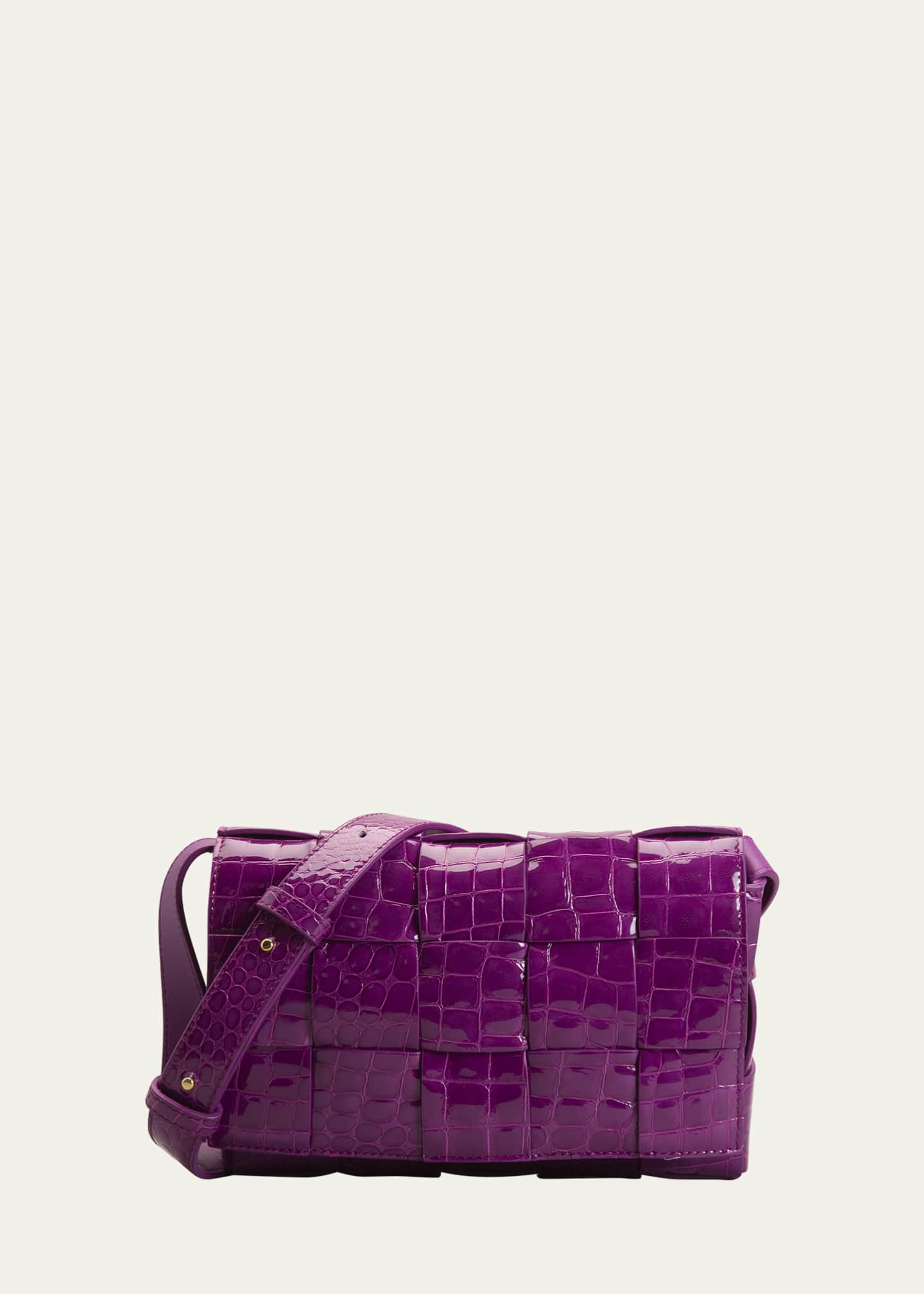 Bottega Veneta Cassette Intrecciato Glossy Croc-Embossed Crossbody Bag ...