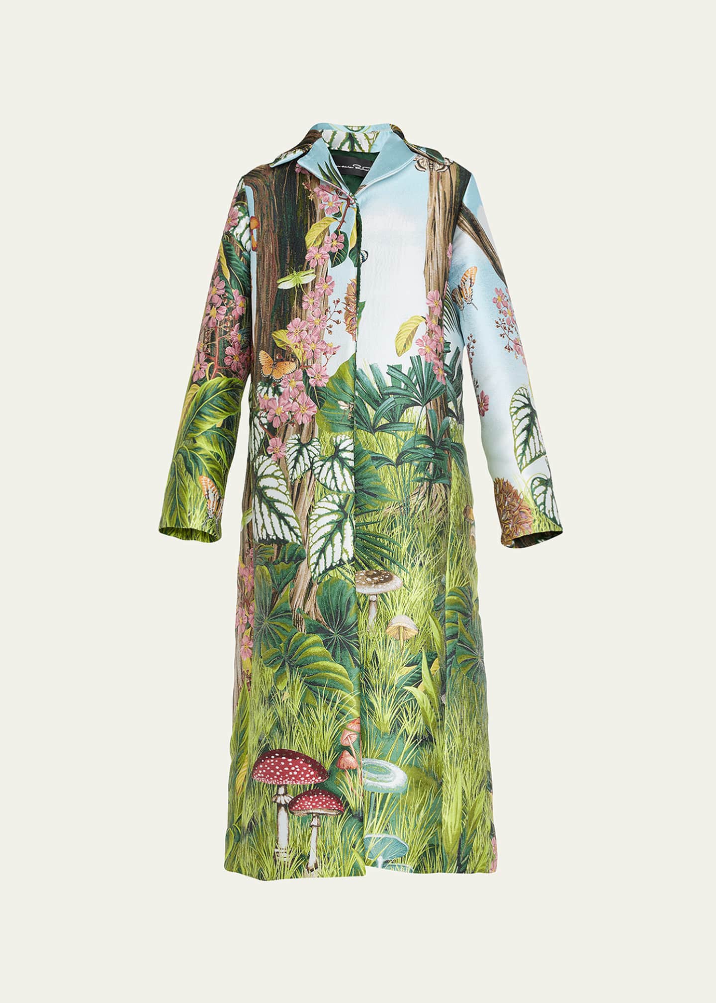 Oscar de la Renta Botanical Forest Jacquard Mid Coat - Bergdorf Goodman