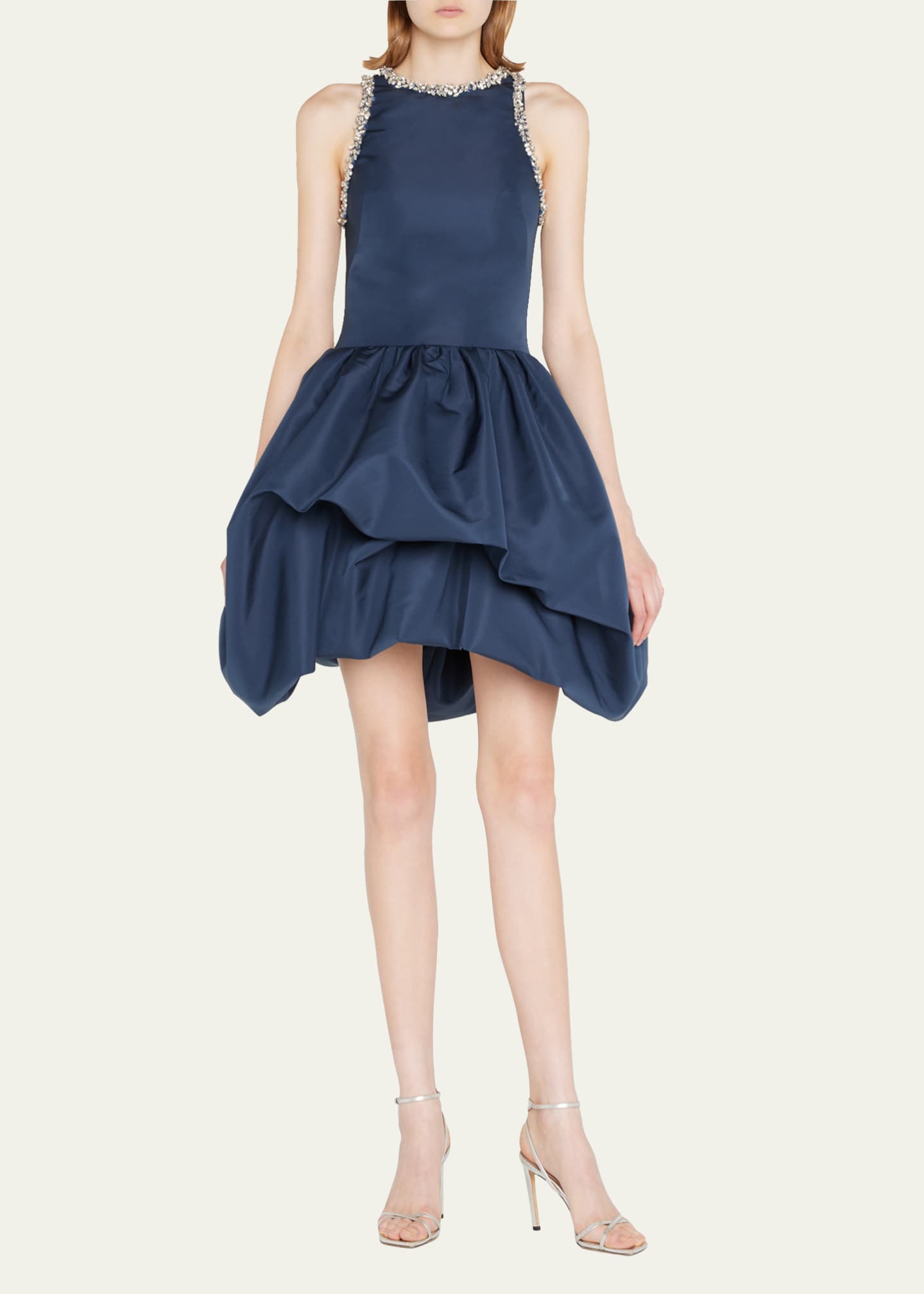 Oscar De La Renta Crystal Embroidered Bubble Hem Mini Dress Bergdorf