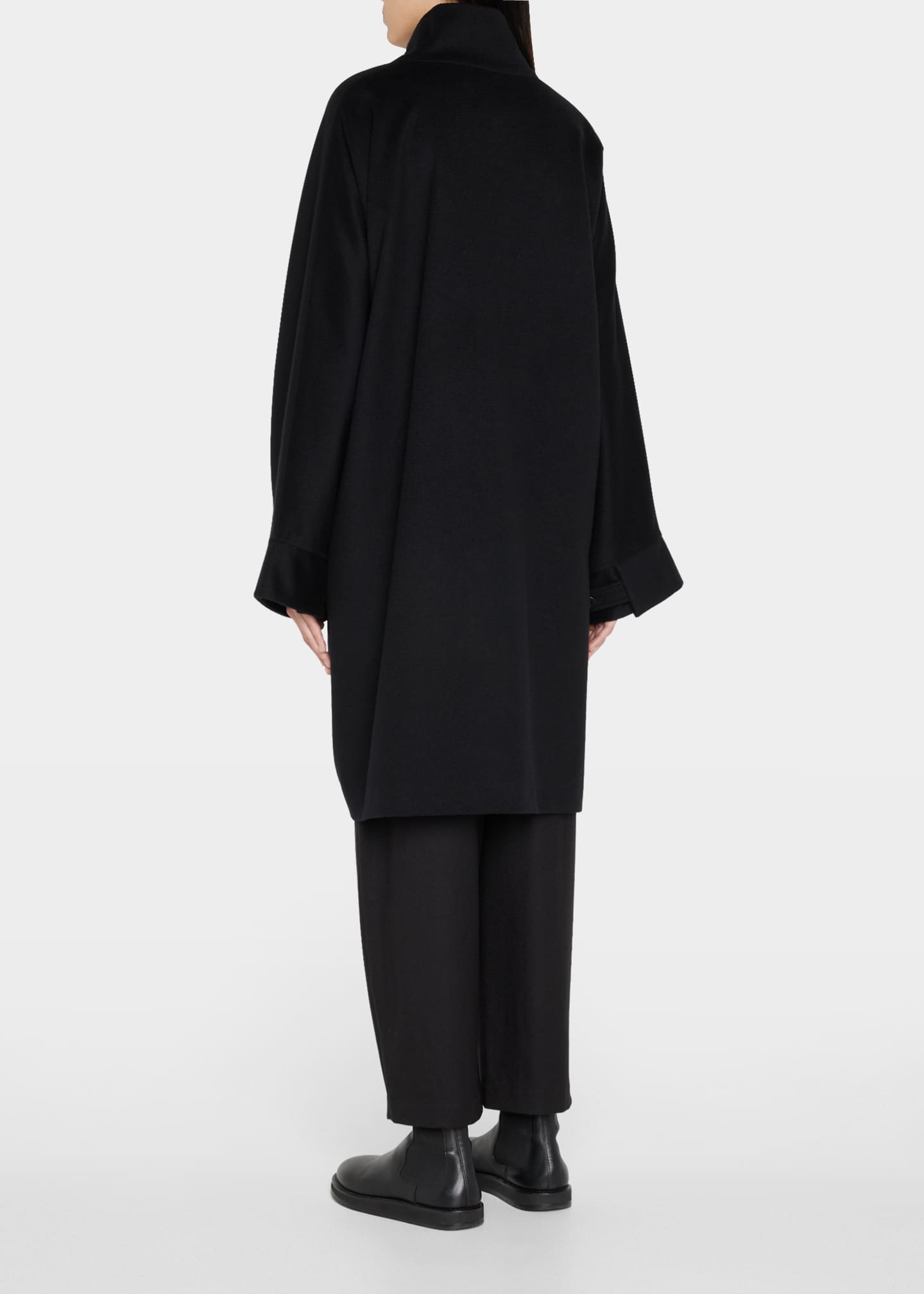 Eskandar Extra Wide Sloped-Shoulder Wool Overcoat with Tab Details ...