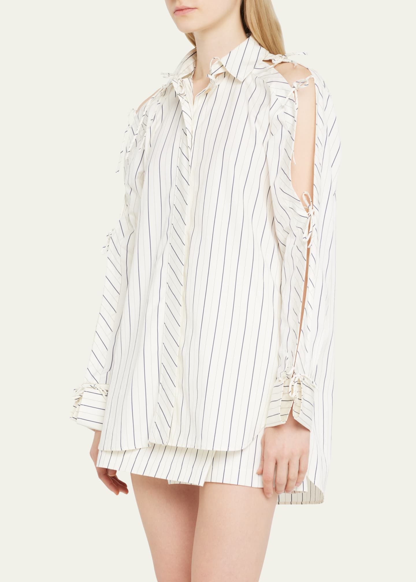 palmer//harding Unite Mixed Stripe Cutout-Sleeve Button-Front Shirt ...