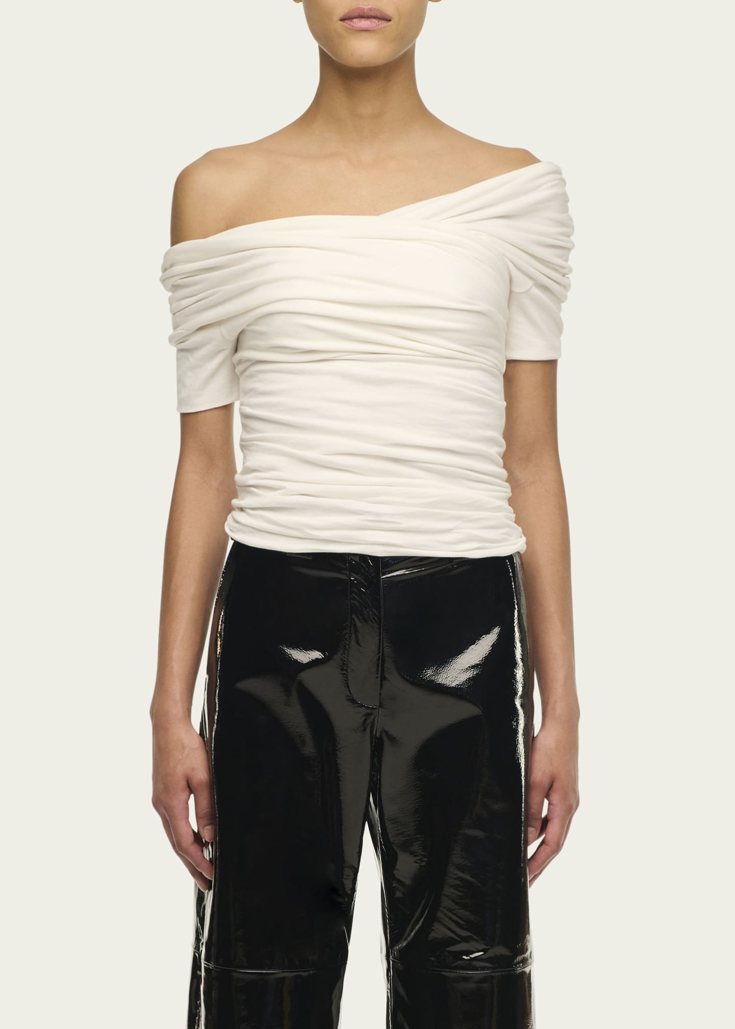 INTERIOR Amalia Draped Off-The-Shoulder T-Shirt - Bergdorf Goodman