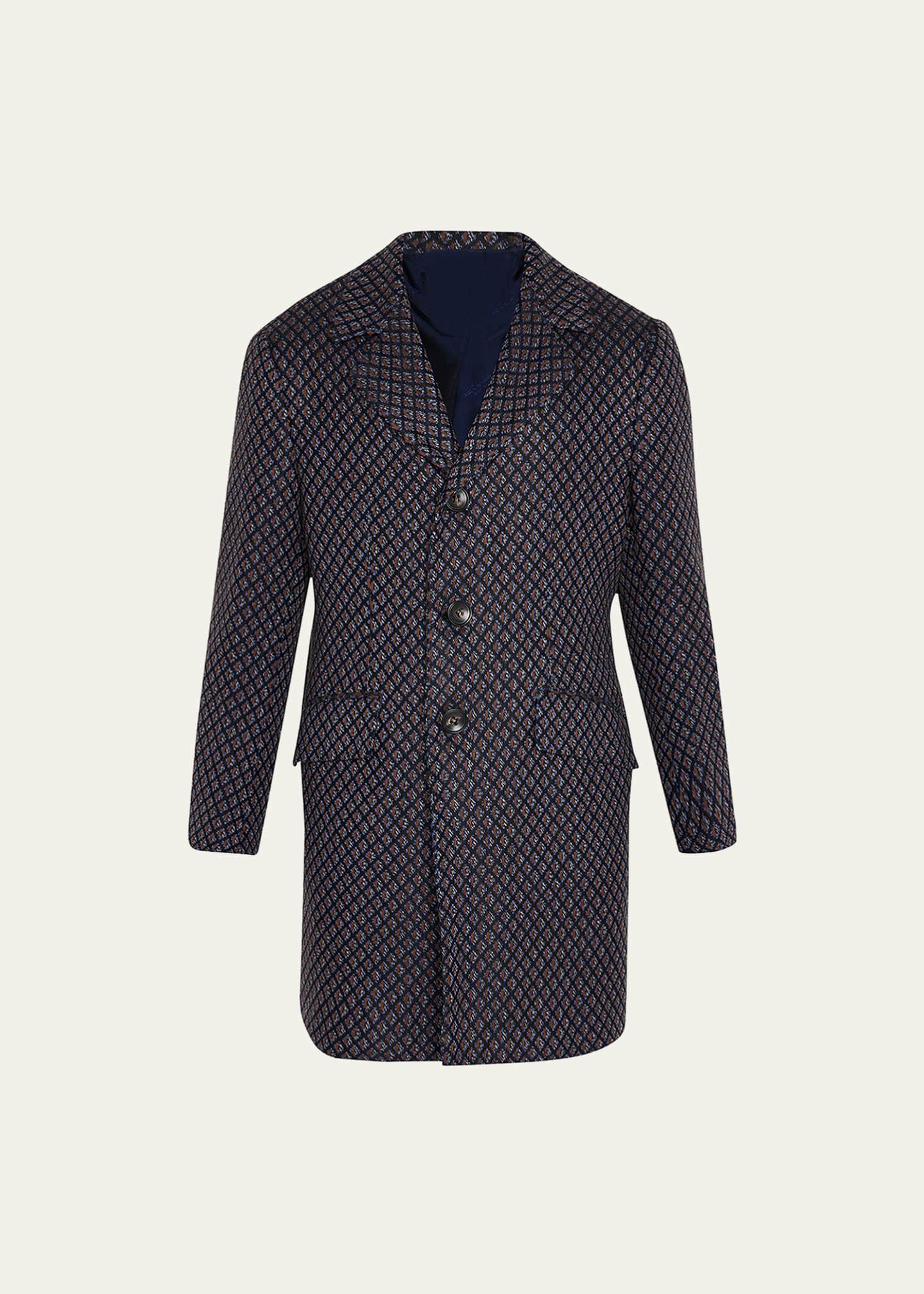 Kiton Men's Tricolor Diamond-Weave Topcoat - Bergdorf Goodman