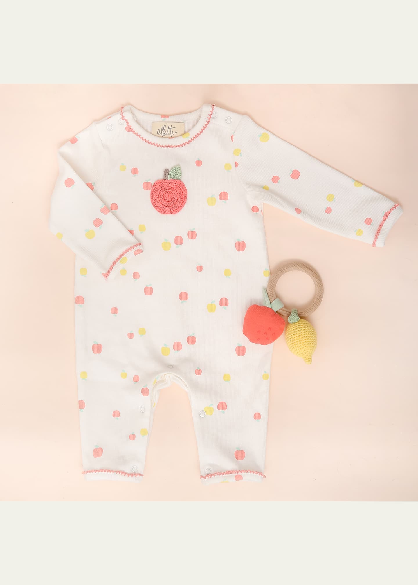Albetta Girl's Apple Applique Coverall, Size Newborn-12M - Bergdorf Goodman