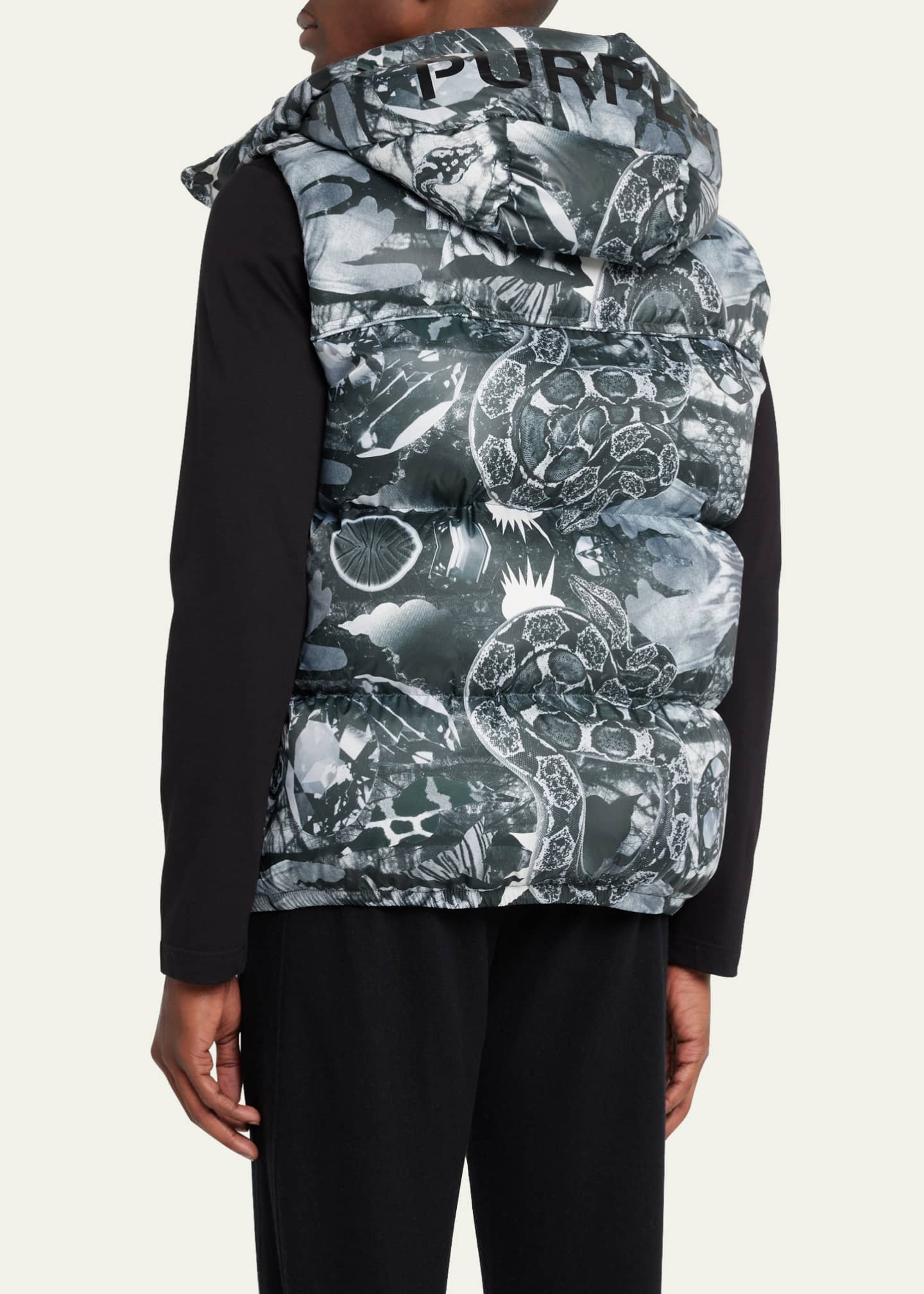 PURPLE Men's Hooded Graphic Puffer Vest - Bergdorf Goodman