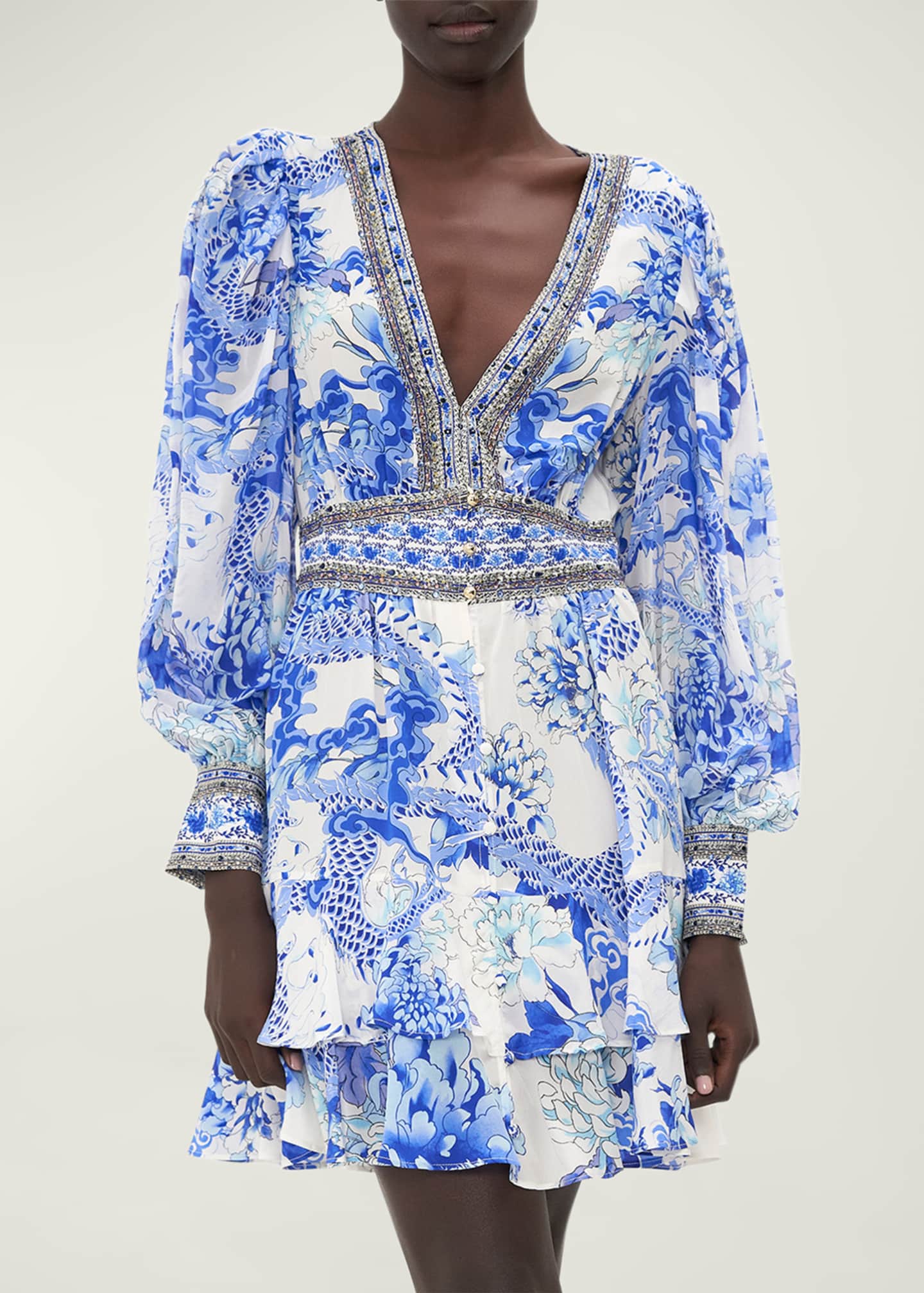 Camilla Button-Front Frill Silk Mini Dress - Bergdorf Goodman