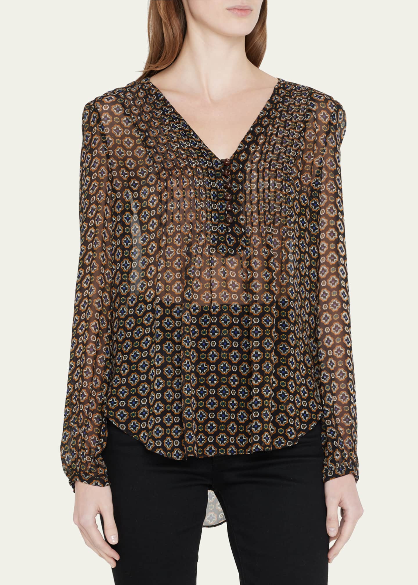 Veronica Beard Lowell Sheer Printed Long Sleeve Blouse - Bergdorf Goodman