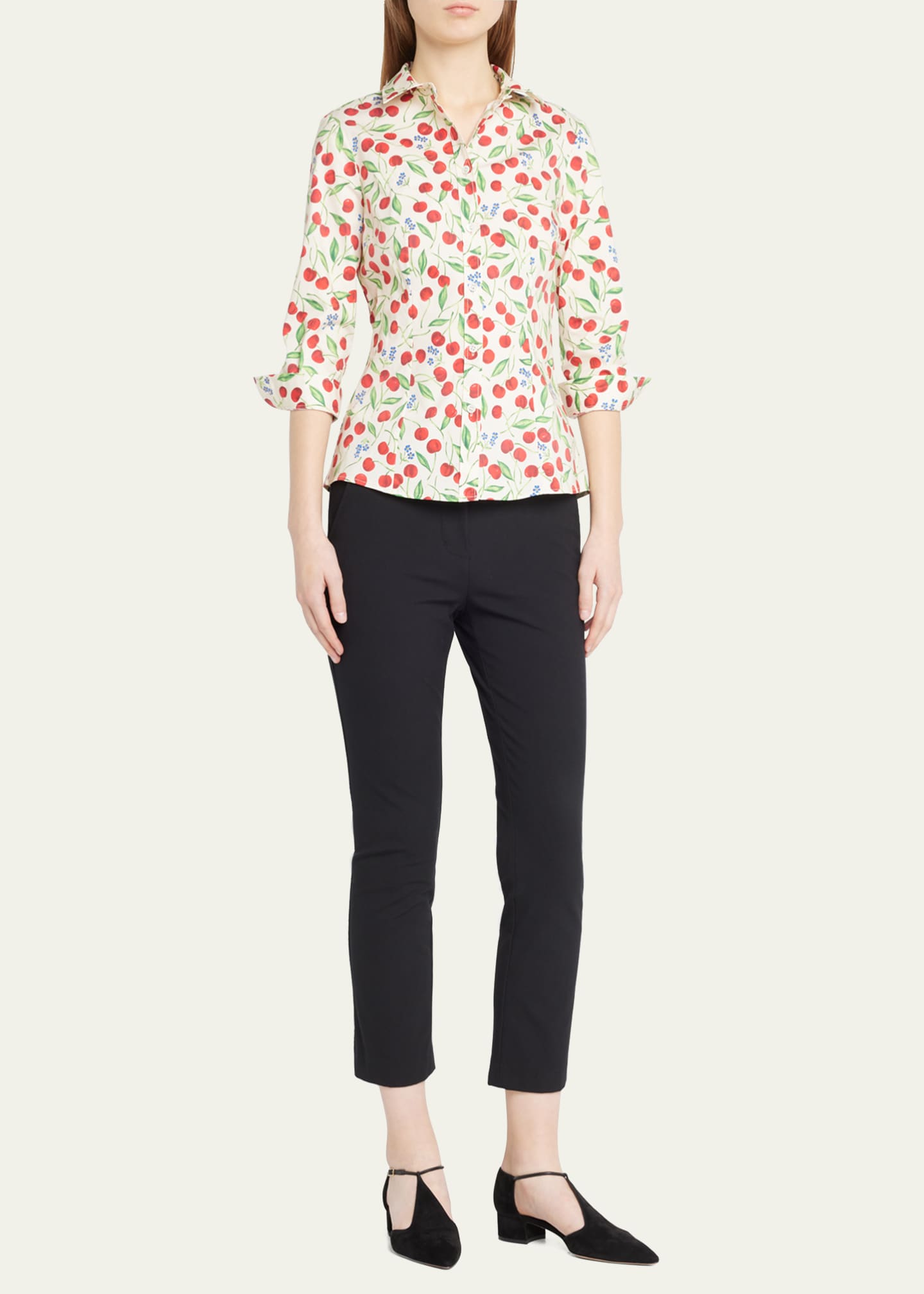 Carolina Herrera Cherry-Print 3/4 Sleeve Button-Down Blouse - Bergdorf ...