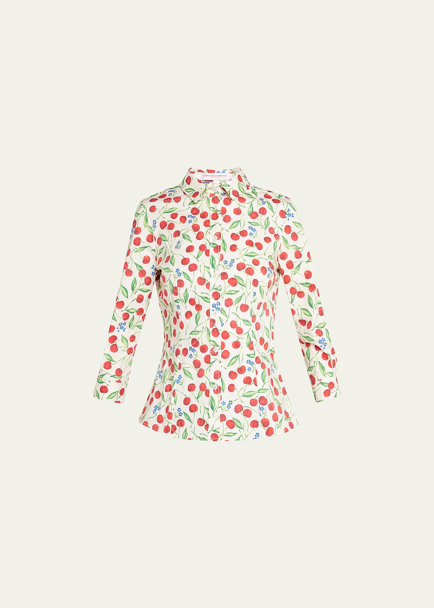 Carolina Herrera Cherry-Print 3/4 Sleeve Button-Down Blouse - Bergdorf ...