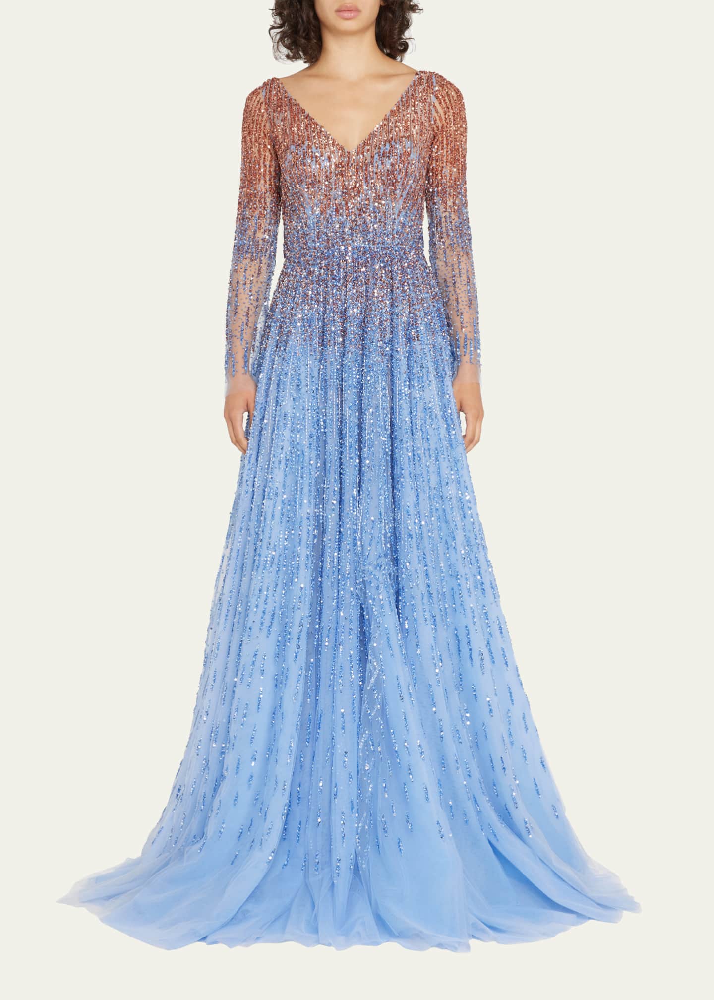 Pamella Roland Ombre Embroidered Evening Gown - Bergdorf Goodman