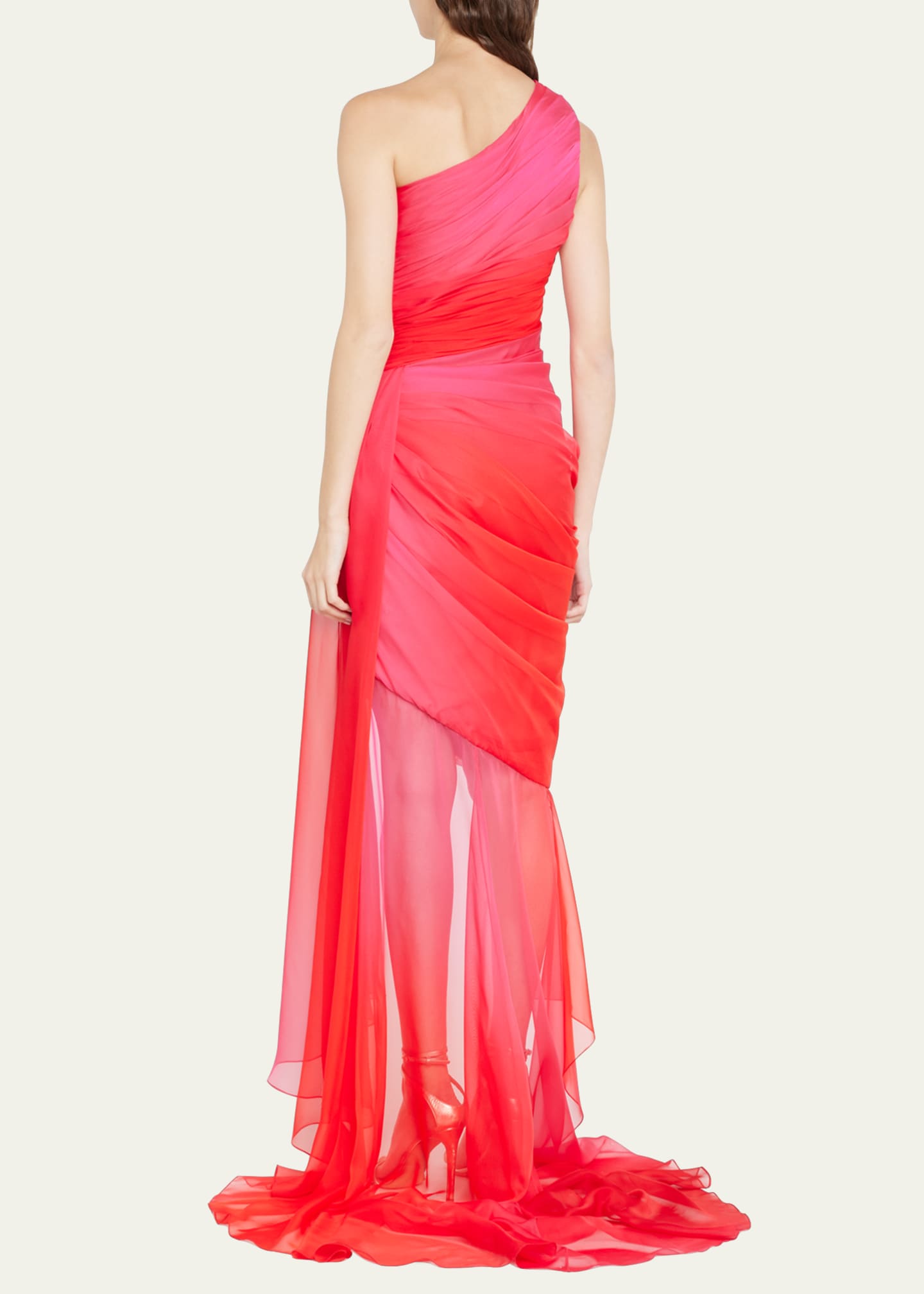 Pamella Roland Pink Orange Ombre Pleated Chiffon Cocktail - Bergdorf ...