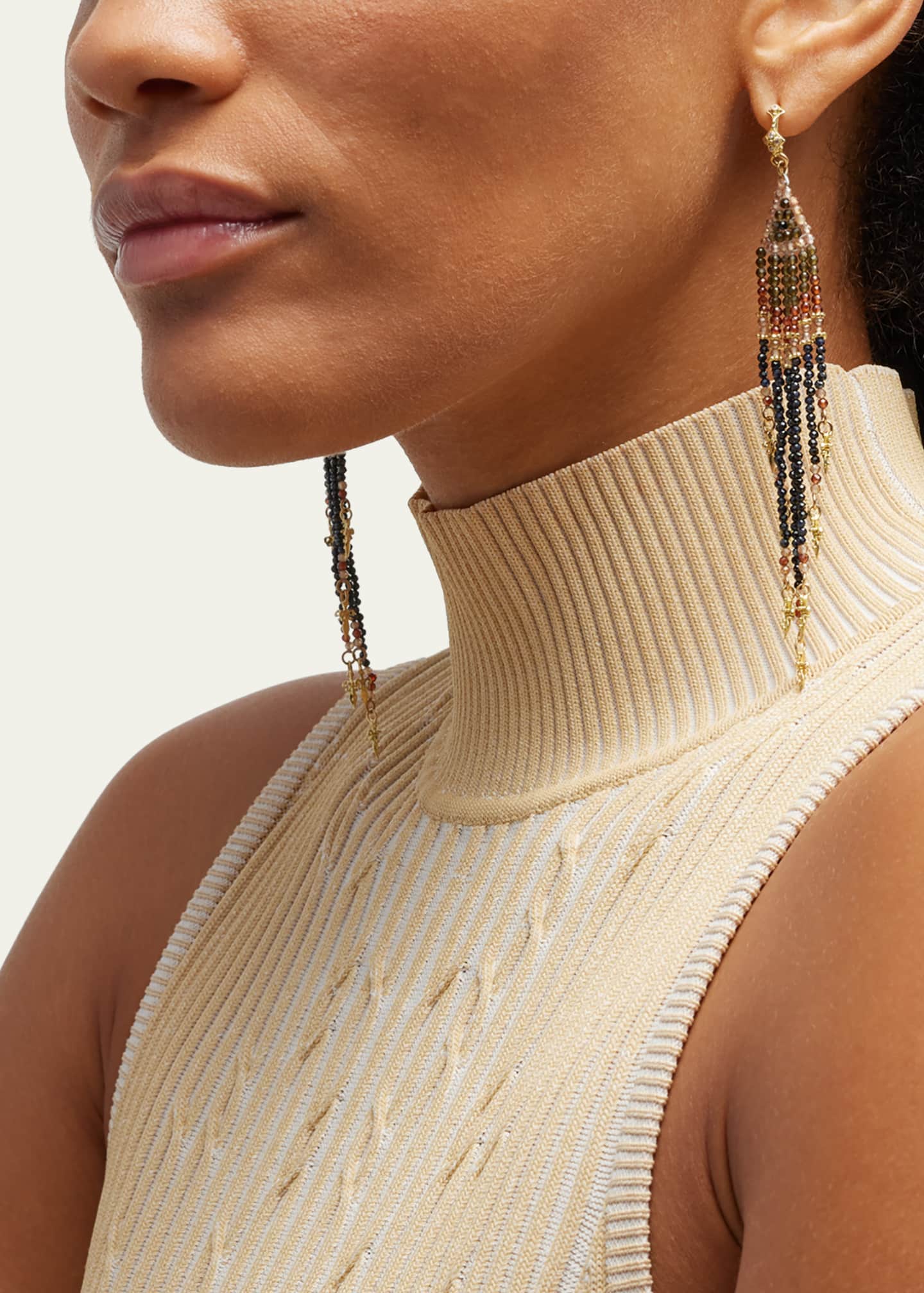 Armenta 18K Yellow Gold Beaded Feather Earrings with Shaded Sapphires ...