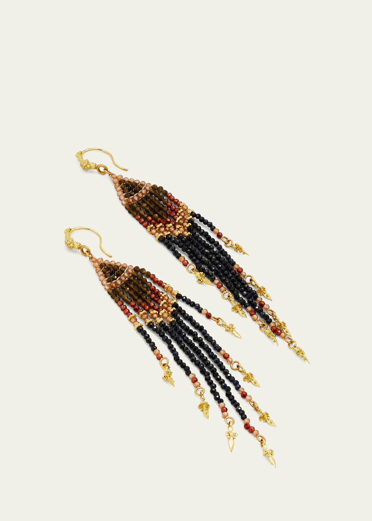 Armenta 18K Yellow Gold Beaded Feather Earrings with Shaded Sapphires ...